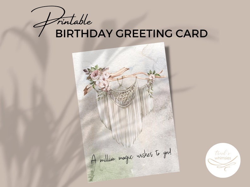 Macrame Birthday Card Floral, Printable Boho Birthday Greeting Card ...