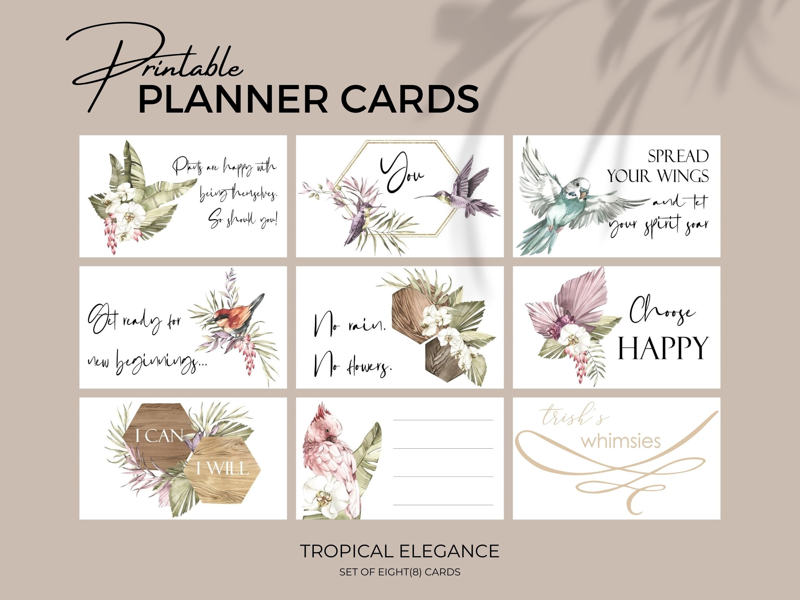 Printable Planner Cards, Tropical Theme Cards for Planners and Agendas ...