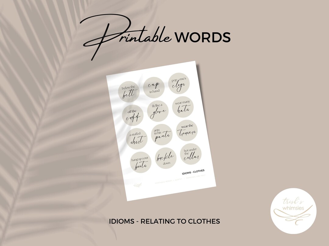 Clothes Words Clip Art, Printable Idiomatic Expressions, Creative ...