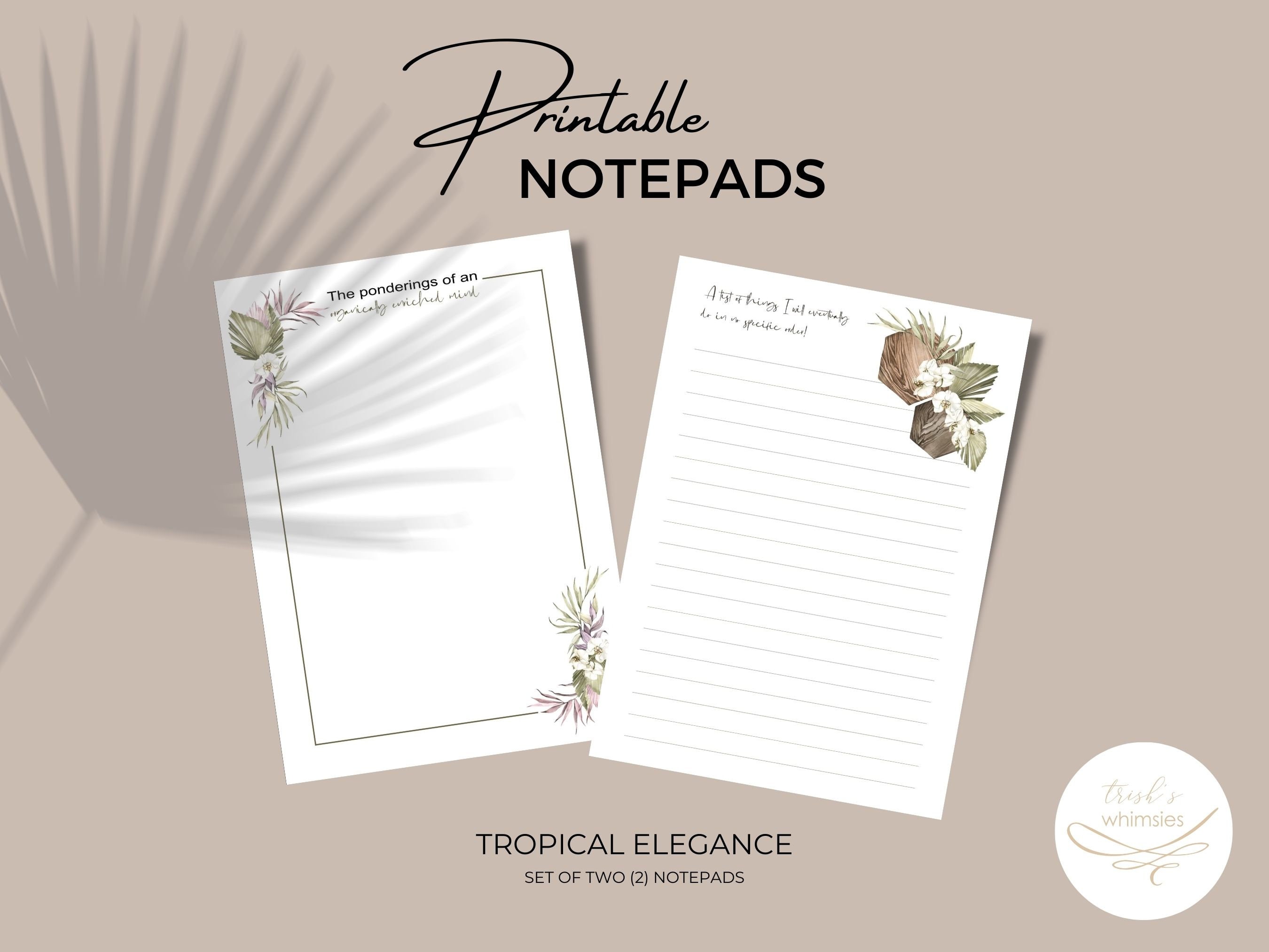 Printable Notepad in Tropical Theme, Bedside Note, Jotter Pad, Brain ...