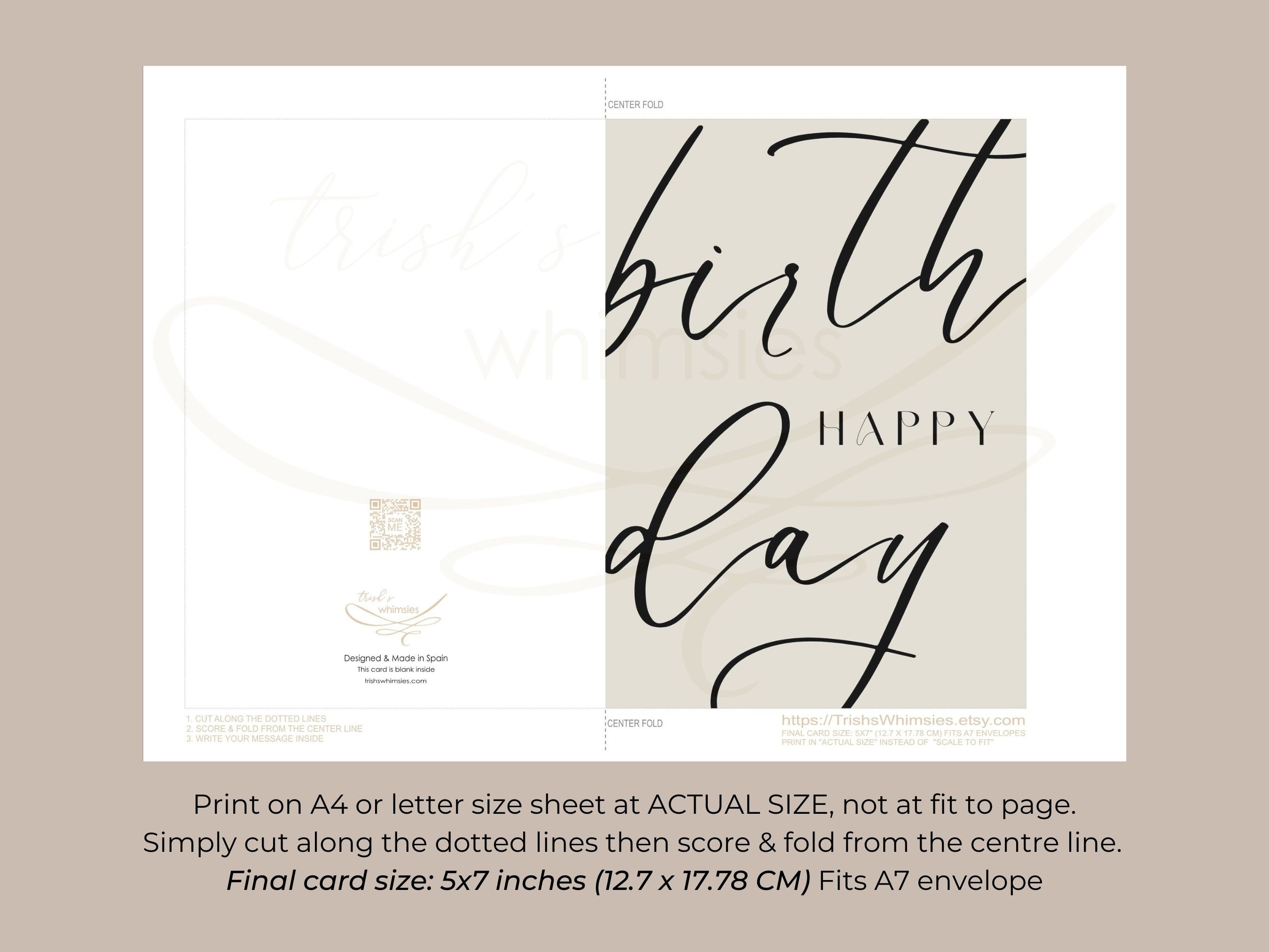 Script Birthday Card, Calligraphy Birthday Card, Simple Elegant ...