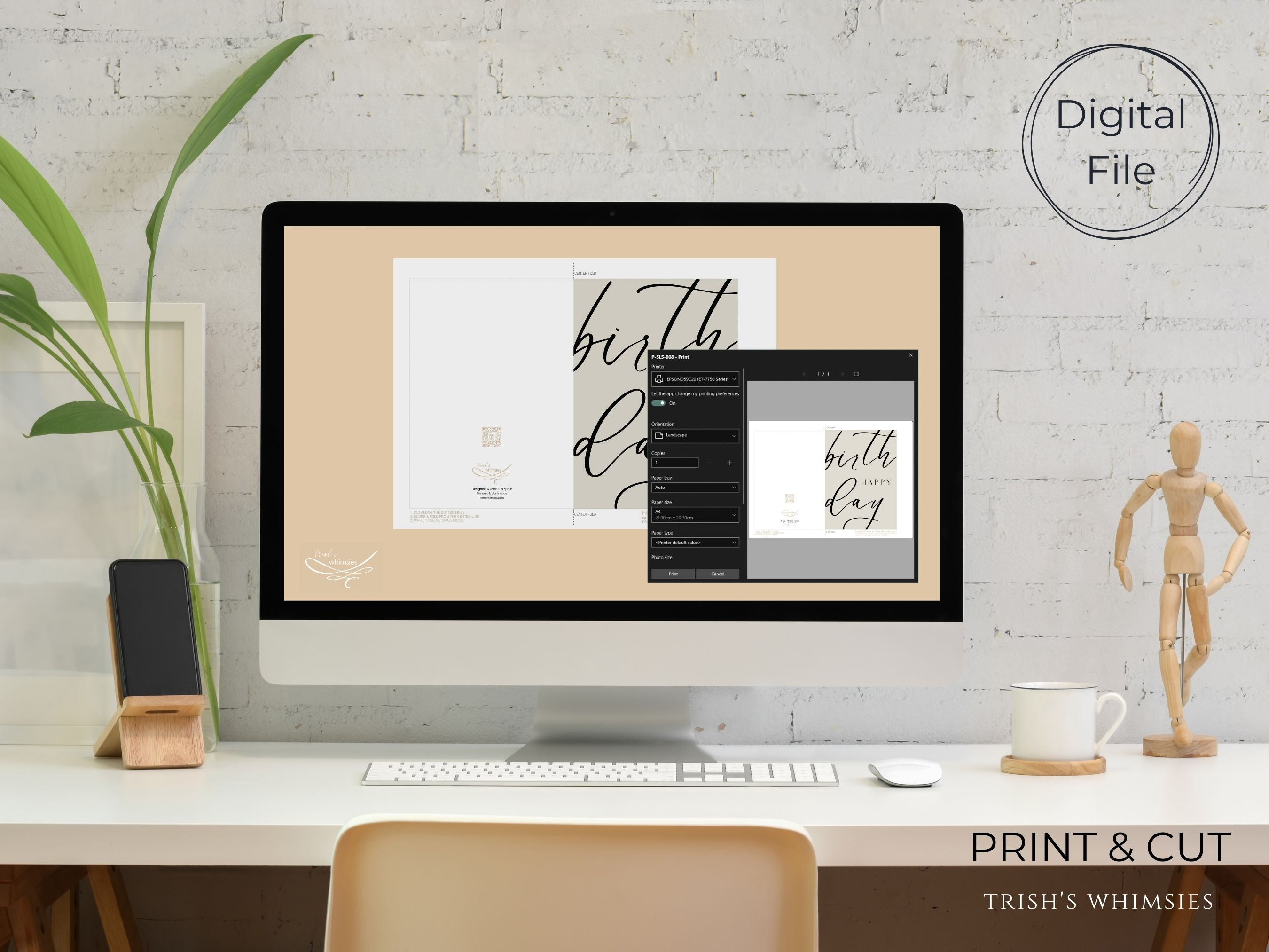 Script Birthday Card, Calligraphy Birthday Card, Simple Elegant ...