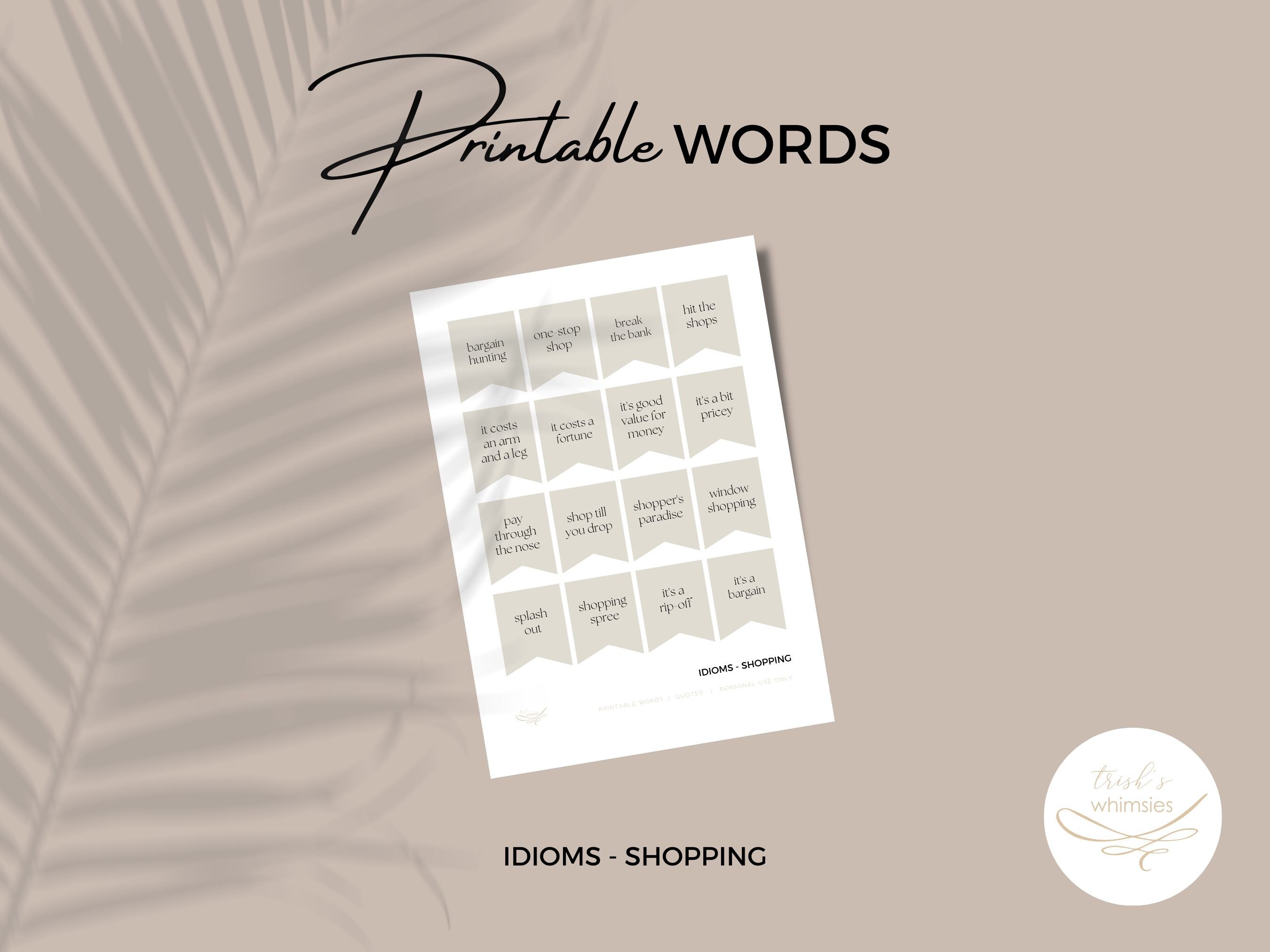 Shopping Idioms, Shopping Girl, Printable Journal Words Stickers, Diary ...