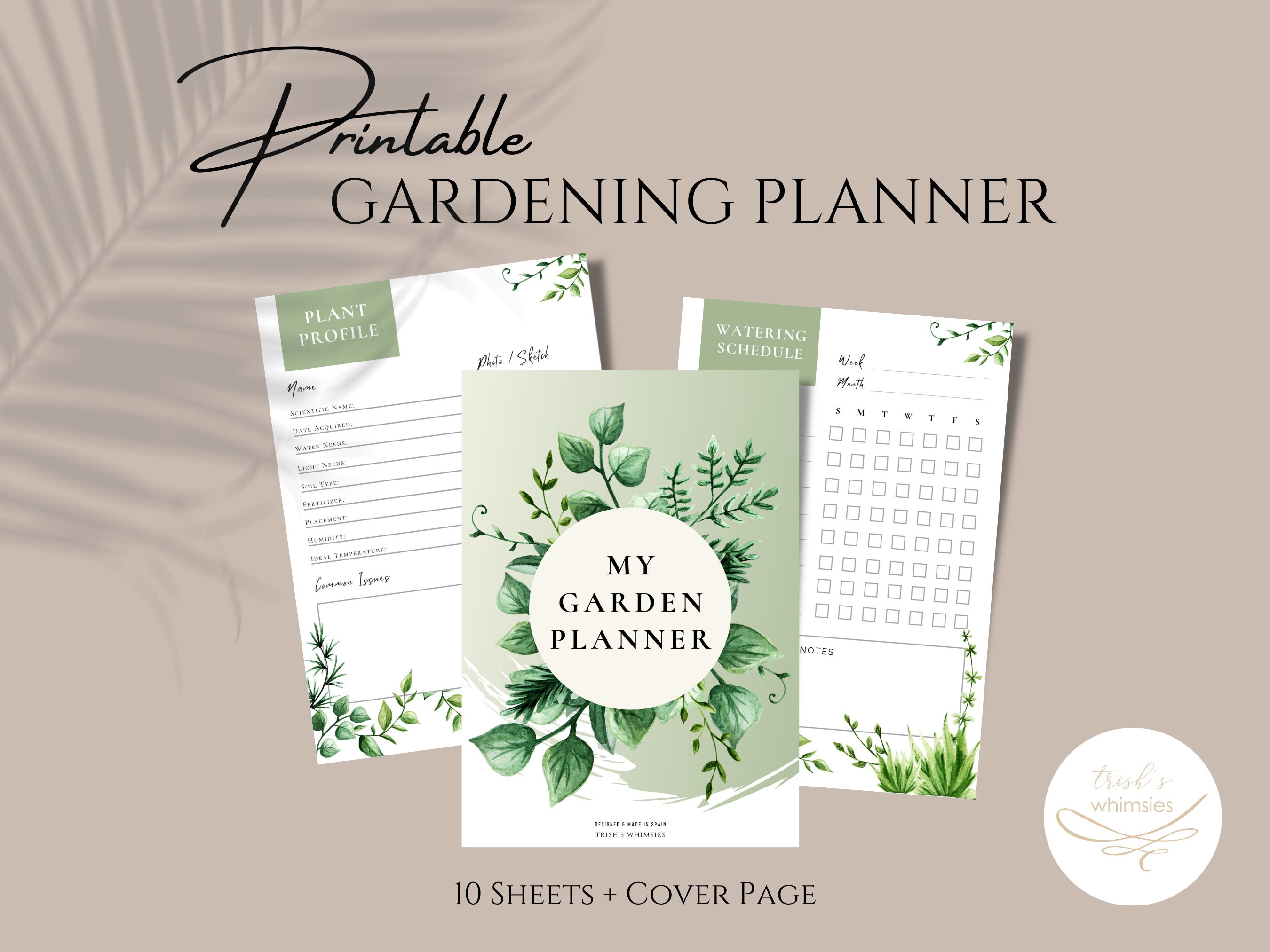 Green Garden Planner Printable, Gardening Organizer, Gardening Log ...