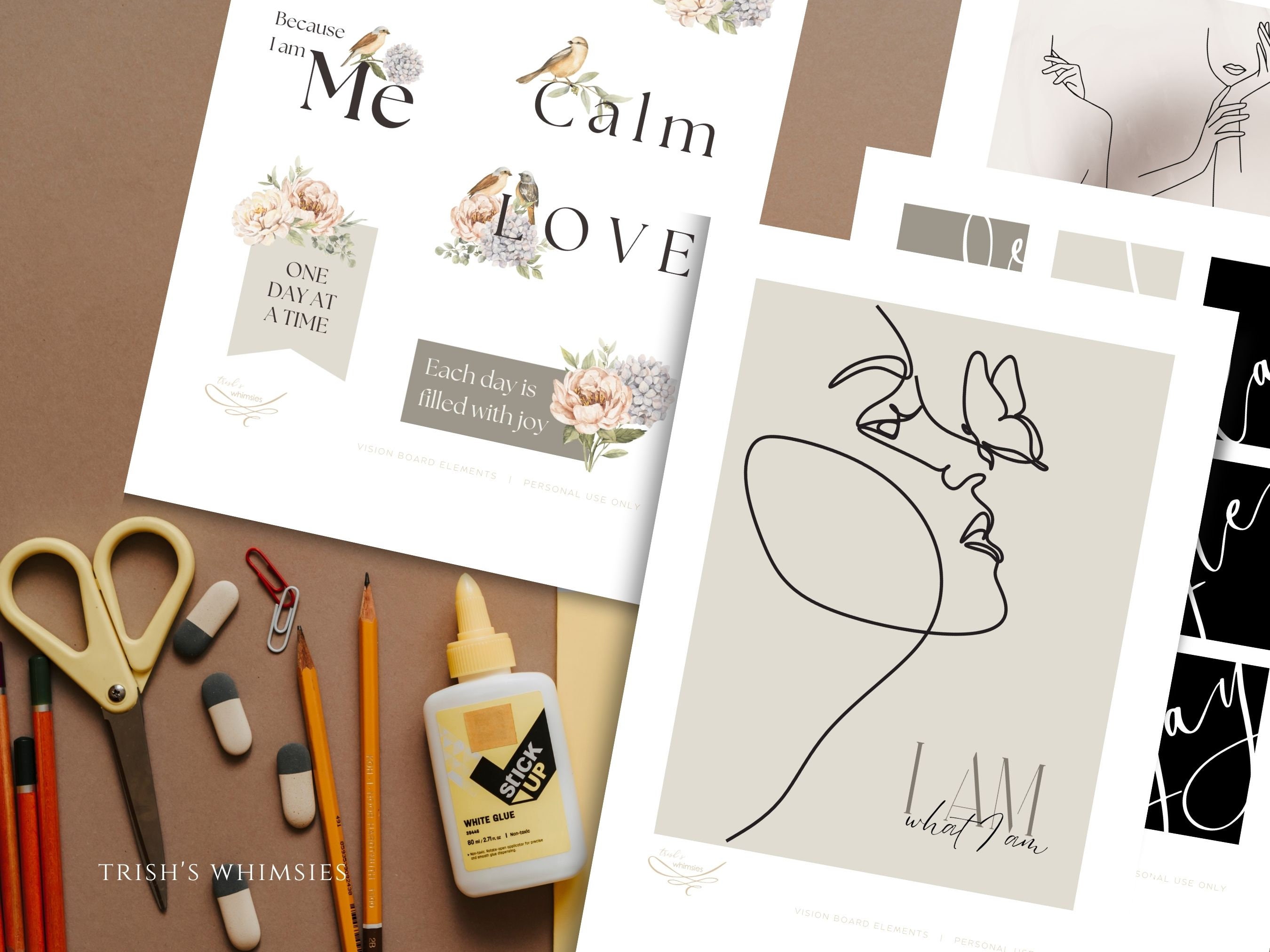 Minimalist Vision Board Kit, Printable Affirmations (digital Download ...