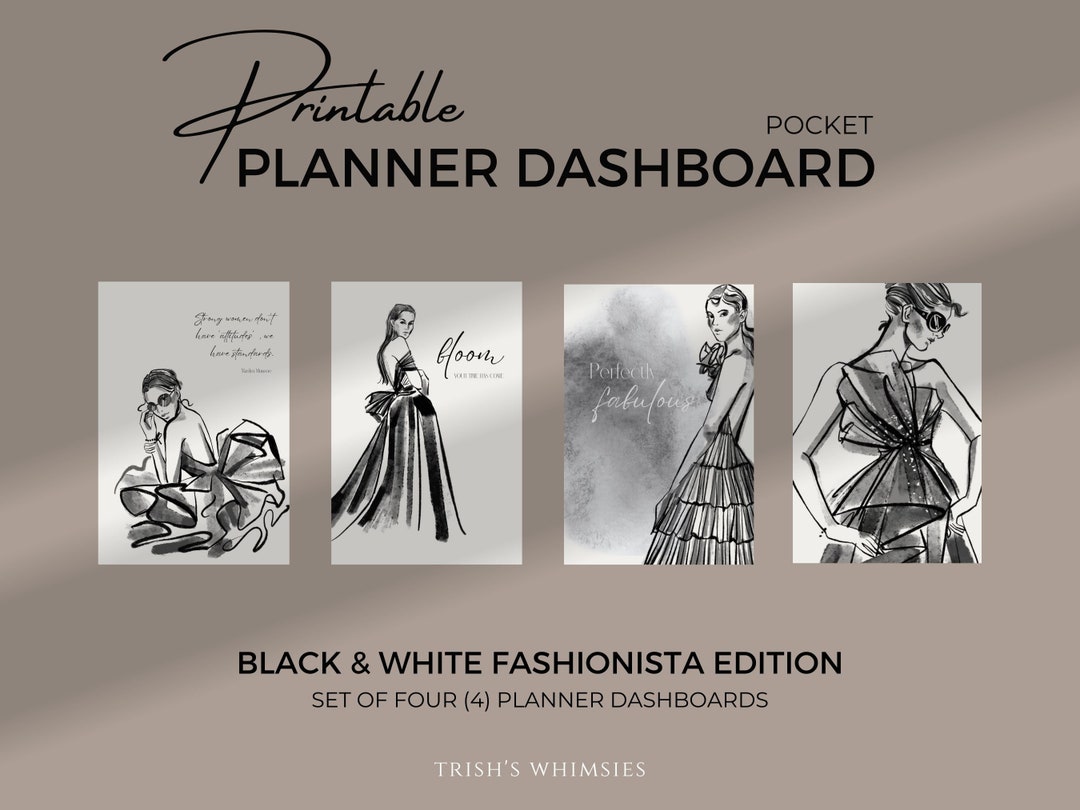 Chic Black & White Planner Dashboard, Printable Fashion Agenda Insert ...