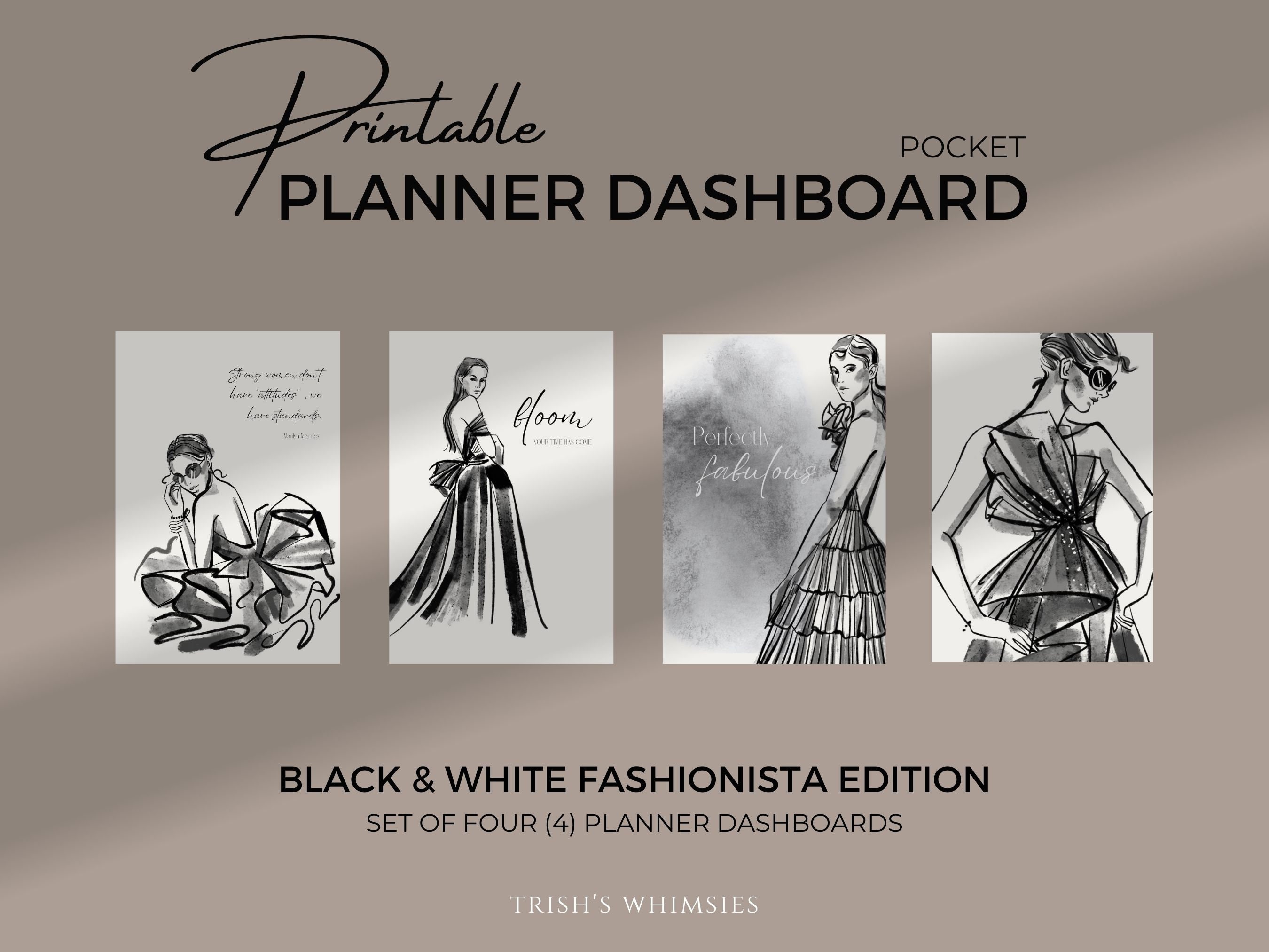 Chic Black & White Planner Dashboard, Printable Fashion Agenda Insert ...