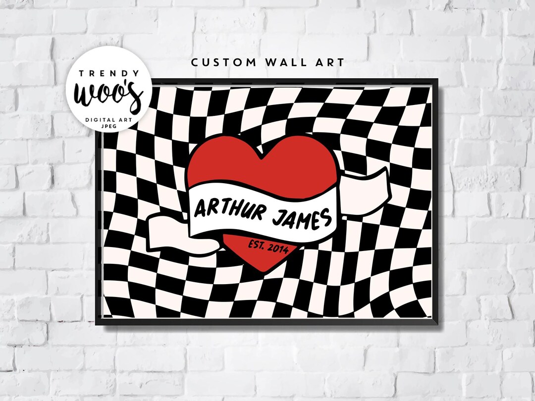 Retro Heart Checkerboard Tattoo Custom Name Personalised Printable ...