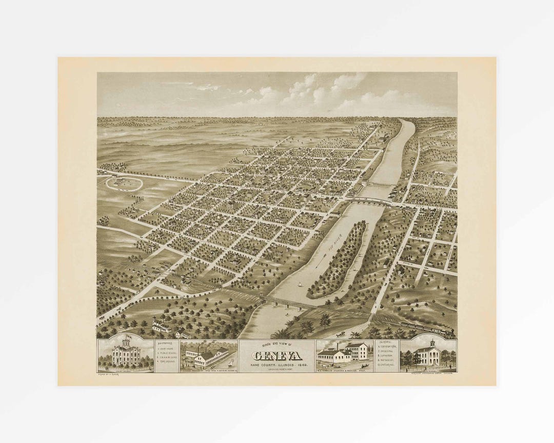 Antique Map of Geneva, Illinois, USA | old Map Reproduction - Etsy