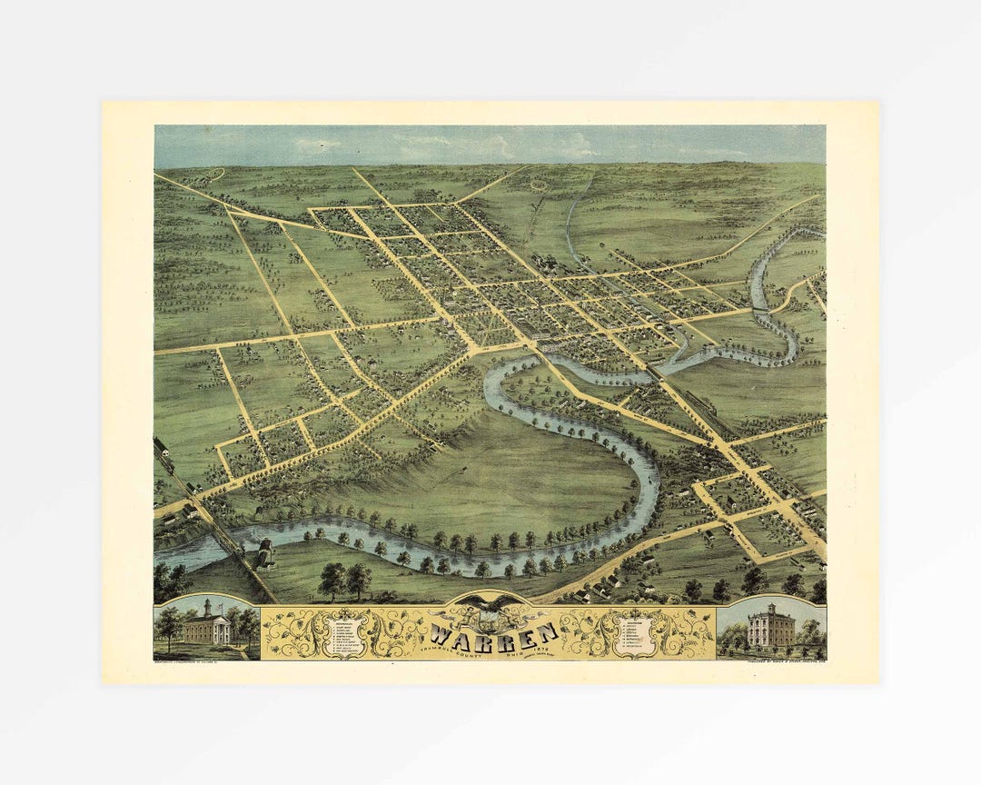 Retro Map of Warren, Trumbull County, Ohio, USA - Etsy