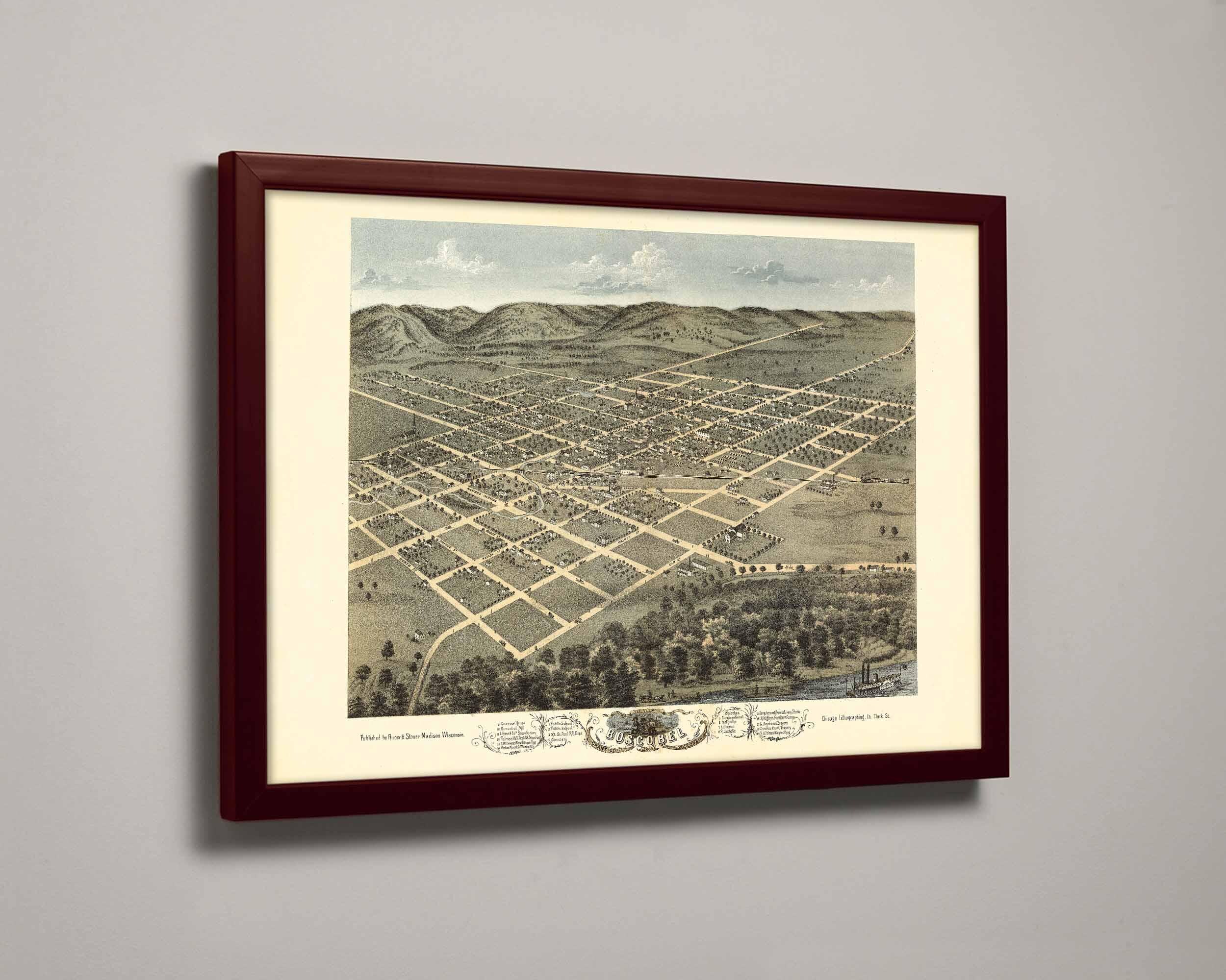 Old Map of Boscobel, Grant County, Wisconsin, USA } museum Quality ...