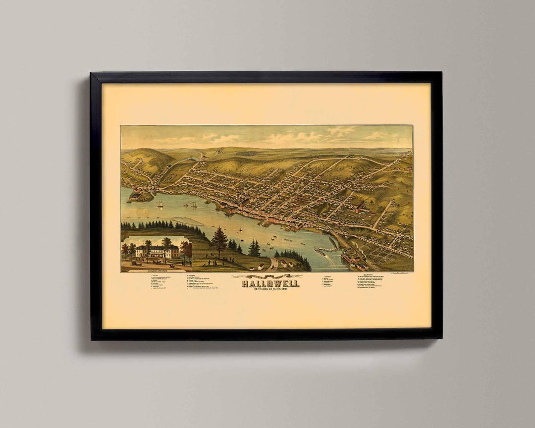 Antique Map of Hallowell, Kennebec County, Maine, USA } old Map Print ...