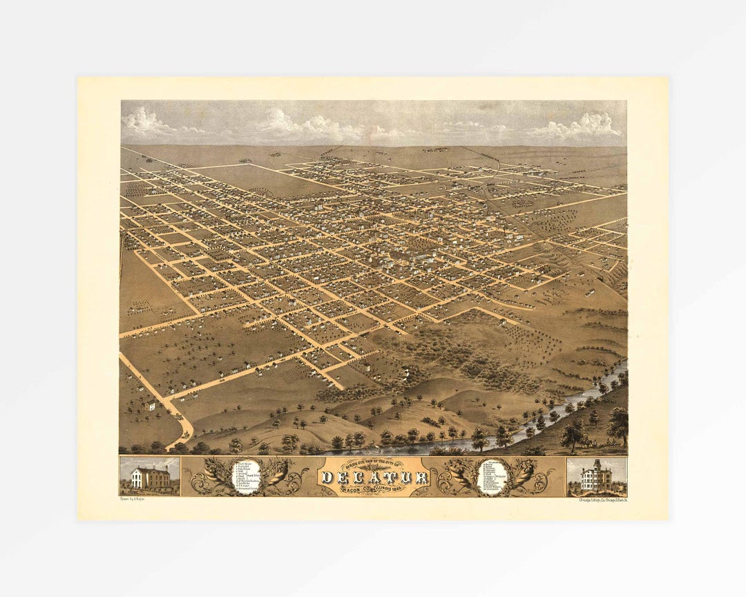 Old Map of Decatur, Macon County, Illinois, USA } museum Quality Print ...