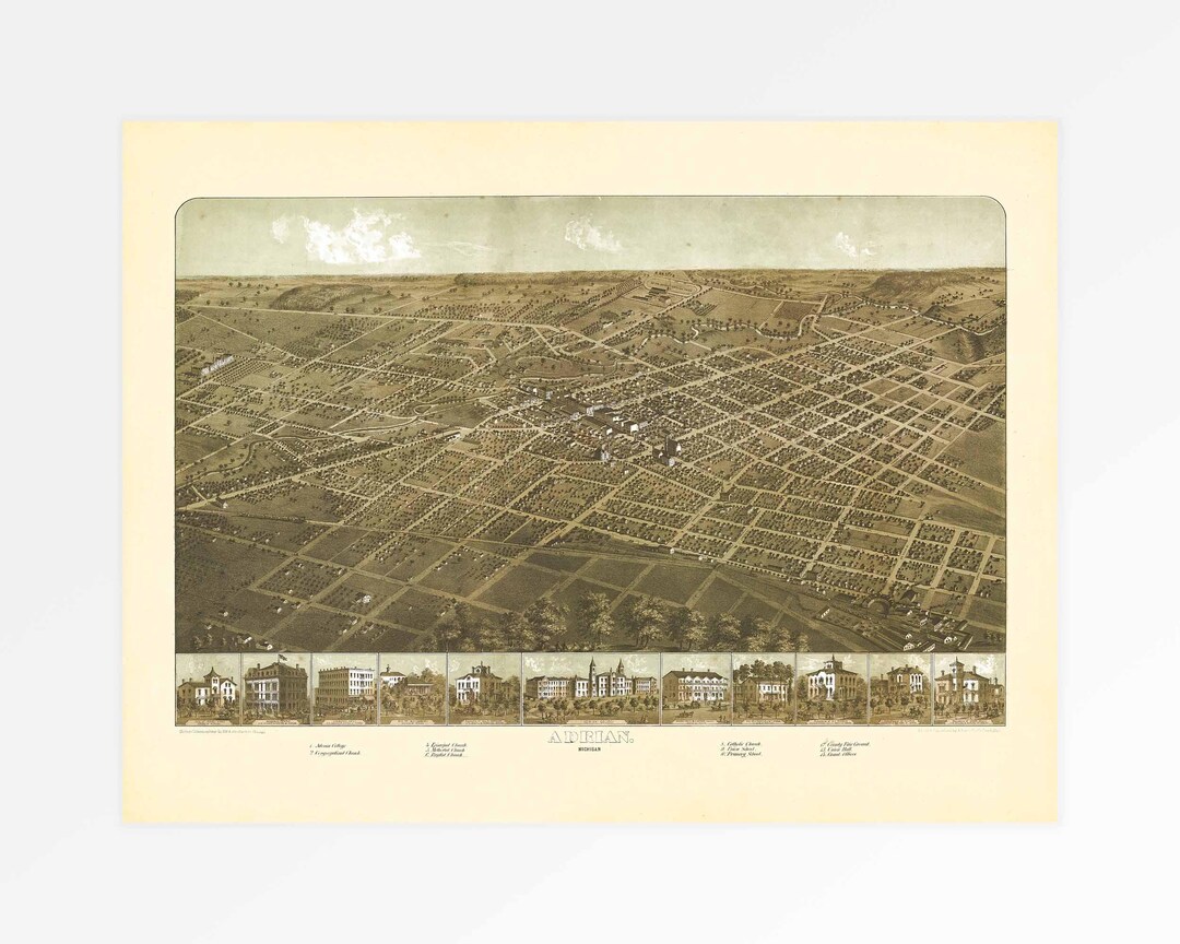 Old Map of Adrian, Michigan, USA } museum Quality Print - Etsy