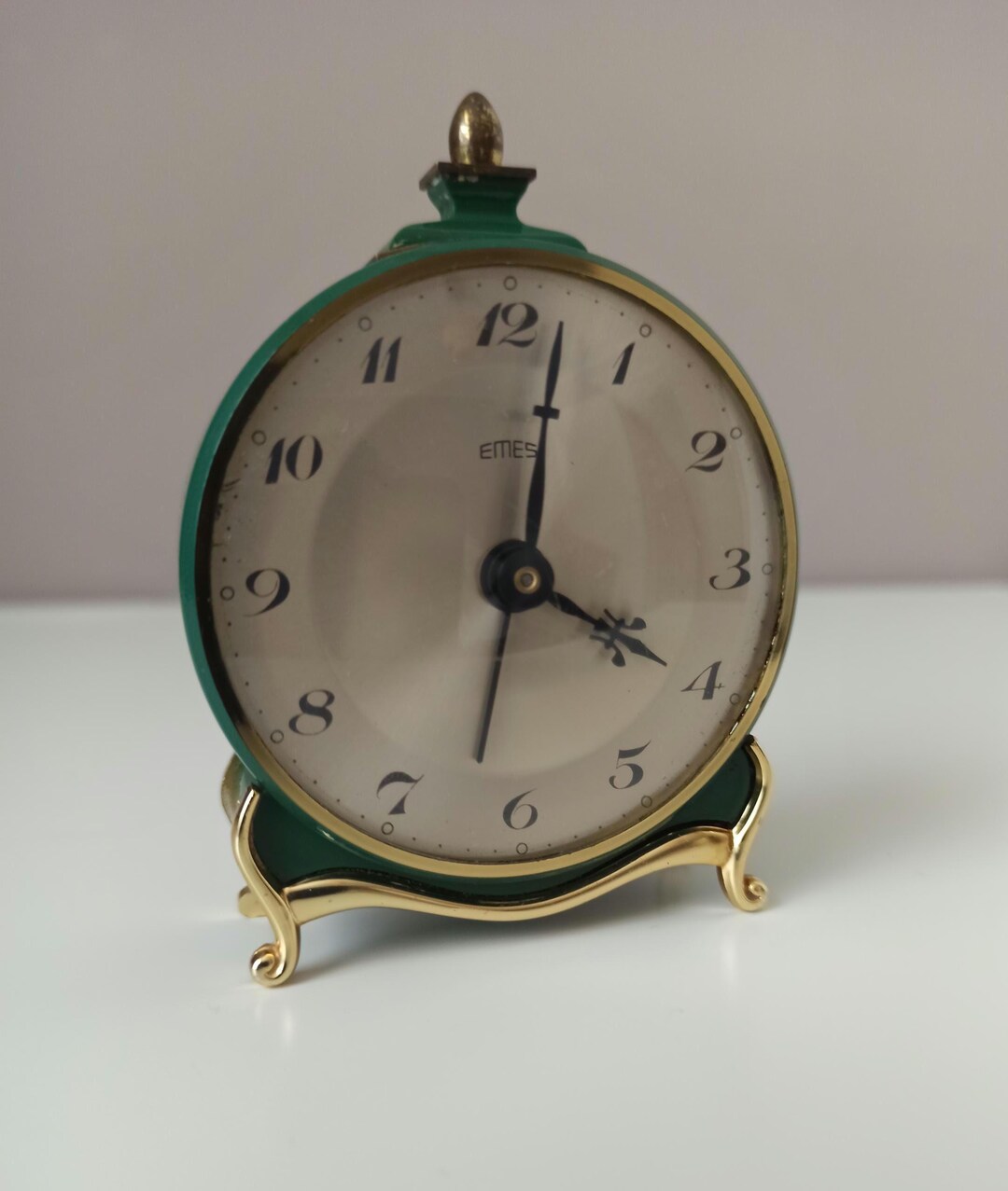 Travel Alarm EMES Clock, 60s Style Desk Clock, Green Mantel, Gold/black ...