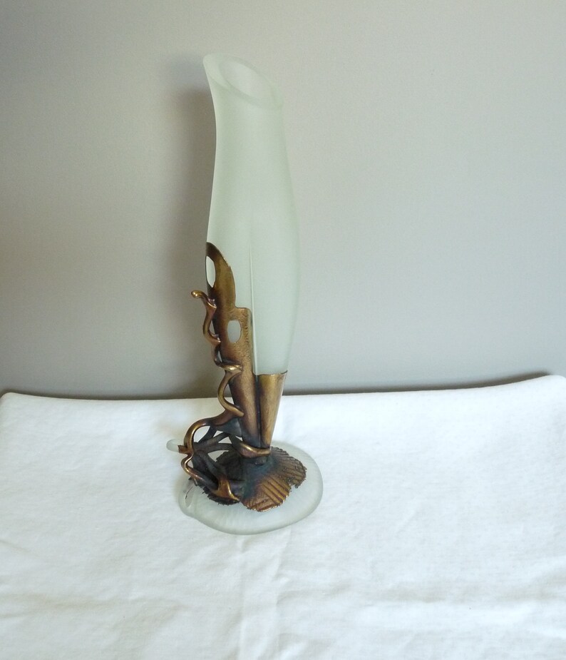 Filip Ravert, Romanian Frosted Art Glass Vase With Bronze Applied ...