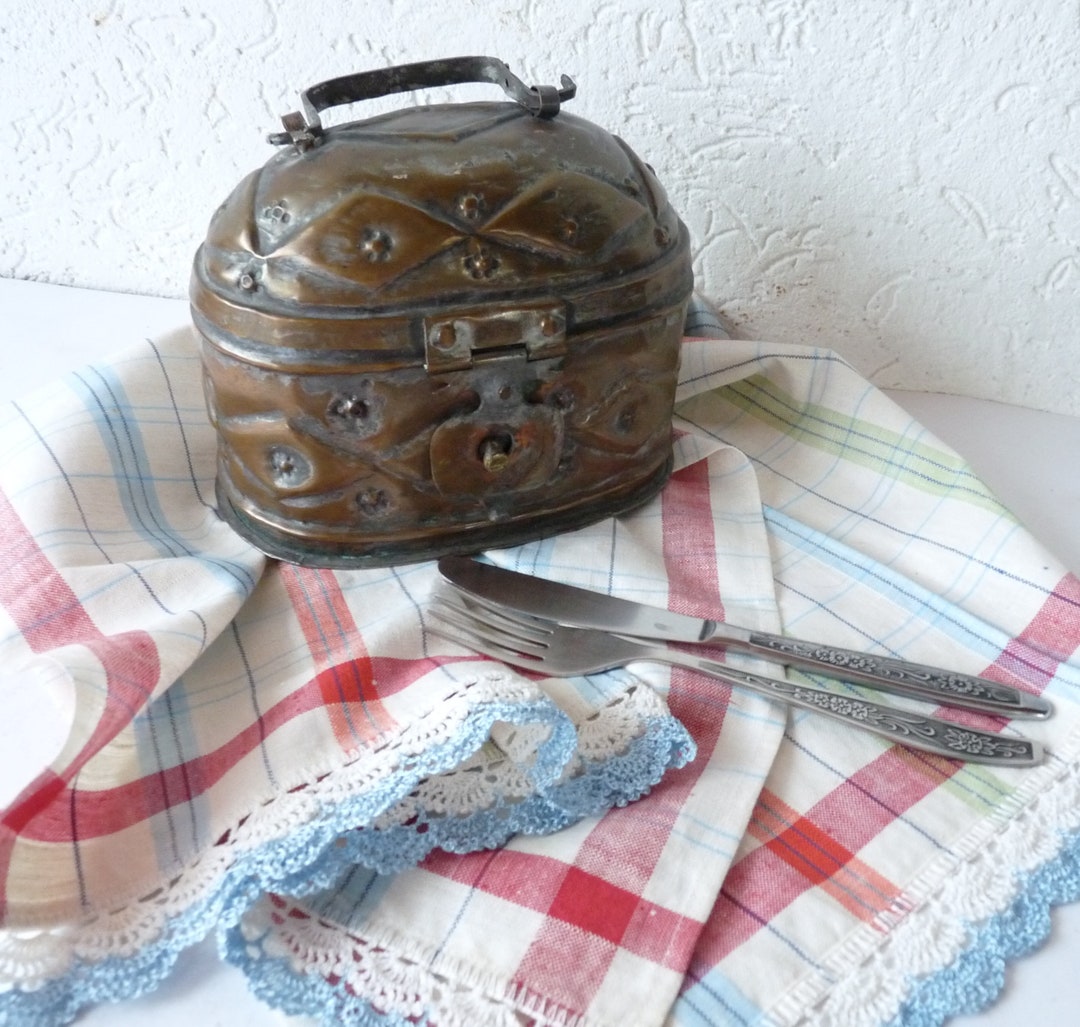 Hand Pounded Copper Tin Box With Hinged Lid With Perforated Base ...