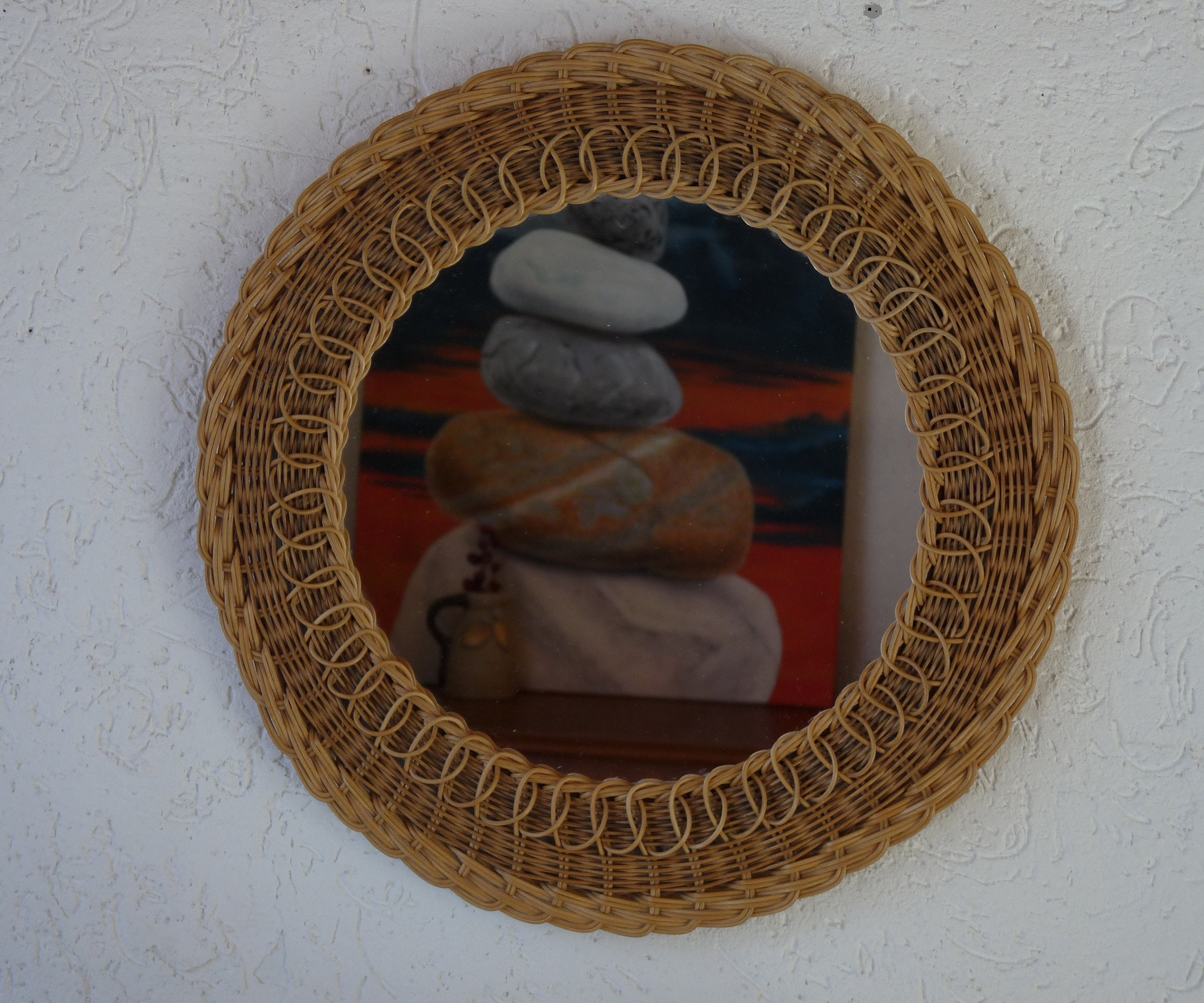 Vintage Wall Round Wicker Frame Round Mirror Round Boho | Etsy