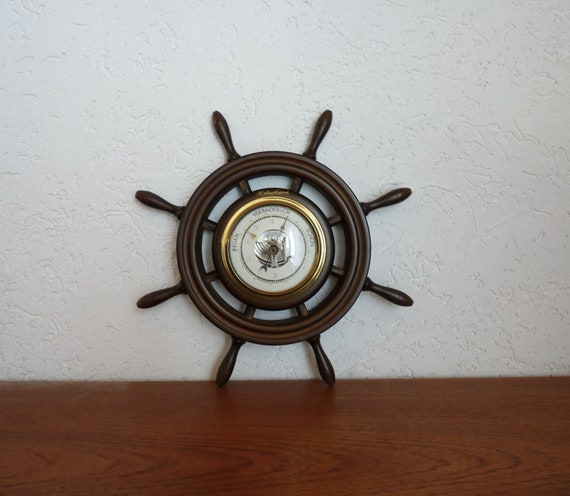 Maritime Outdoor BAROMETER, Wood & Brass - Atmospheric Pressure ...