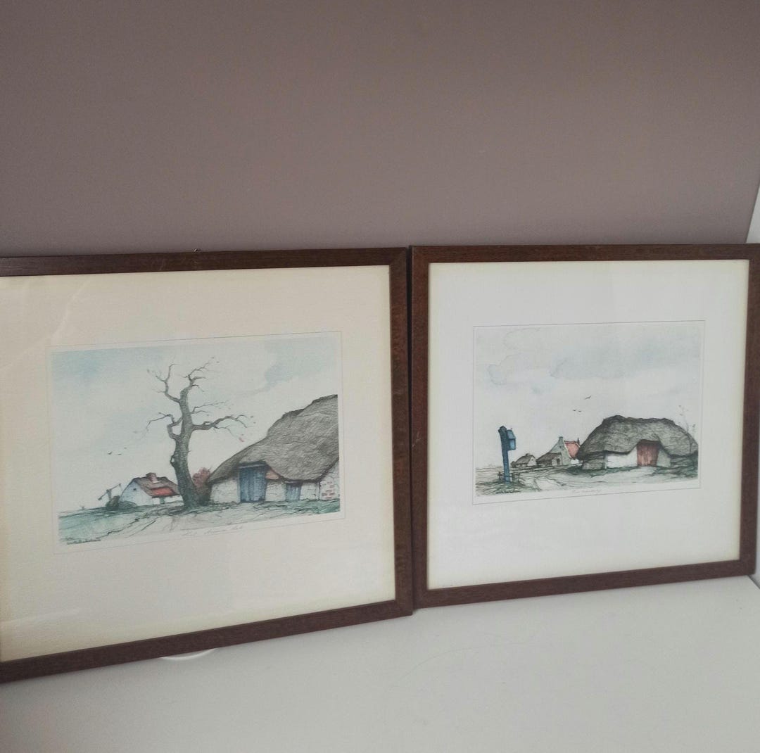 A Set of Two Watercolor Etching/radierung Paintings From Dirk Baksteen ...