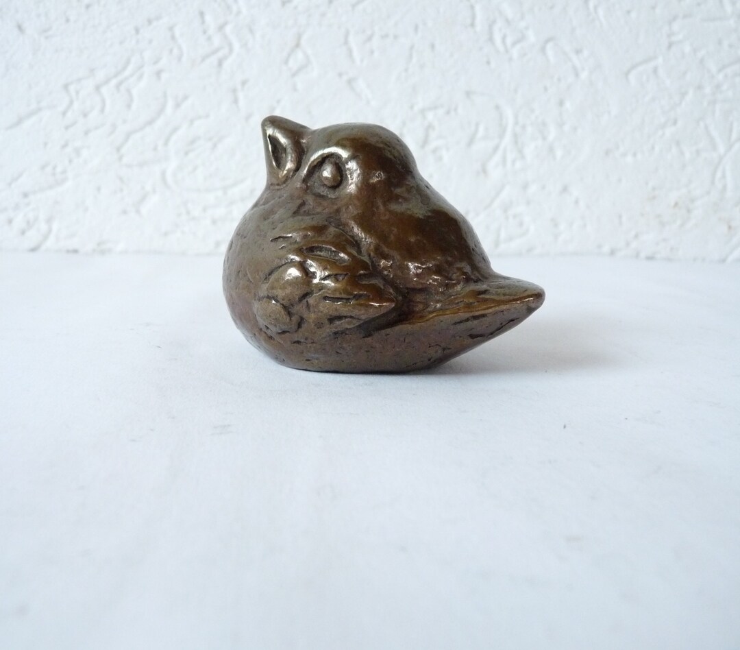 Heavy Bronze Bird Sculpture, Vintage Bronze Wren Figurine, Small Bird ...