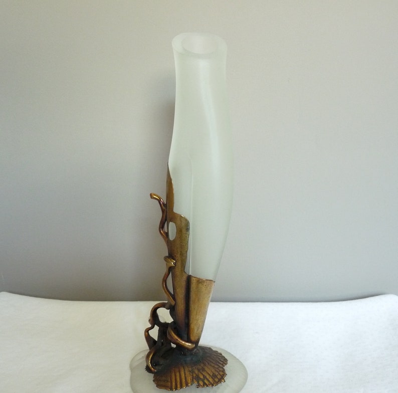 Filip Ravert Romanian Frosted Art Glass Vase With Bronze - Etsy