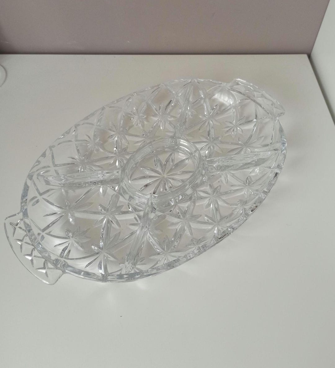 Vintage Oval Lead Crystal Serving Dish, Dining Table Crystal Stars Dish ...