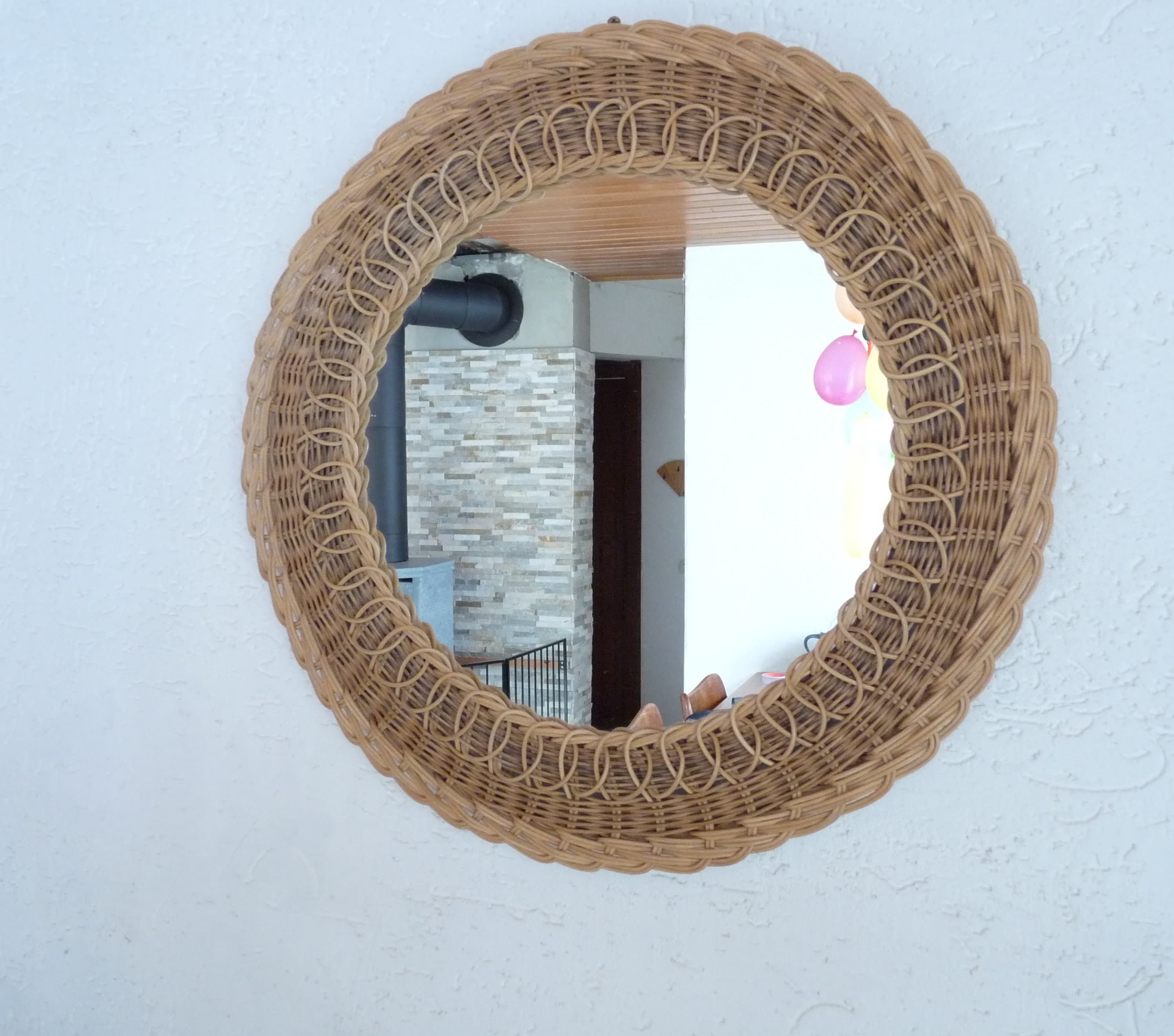 Vintage Wall Round Wicker Frame Round Mirror, Round Boho Wicker Mirror ...