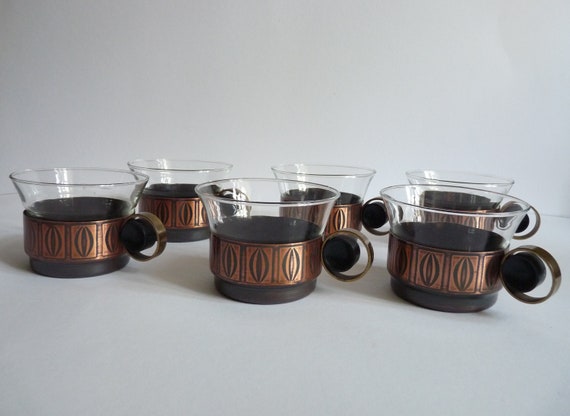 Mugs 6 Vintage Tea Glasses Tea Cups Tea Service 50s 60s Tea Set Copper ...