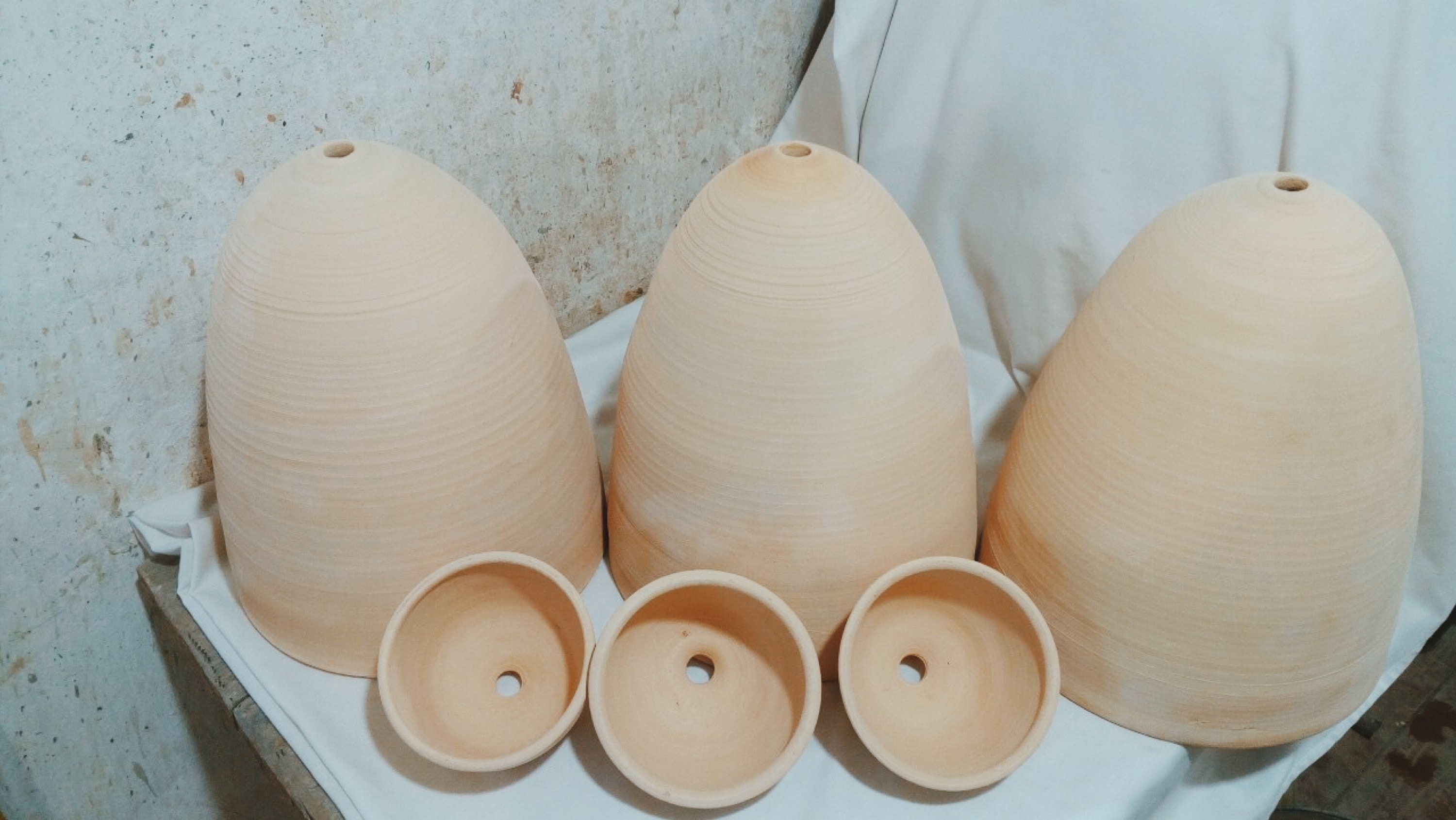 Clay Chandelier, Rustic Light Fixture for Kitchen Island, Bell Shape, 3 ...