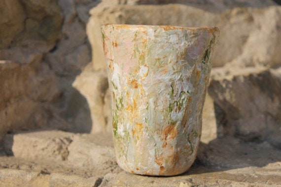 Paper Mache Pen Holder Handpainted Abstraction Print Cup for | Etsy