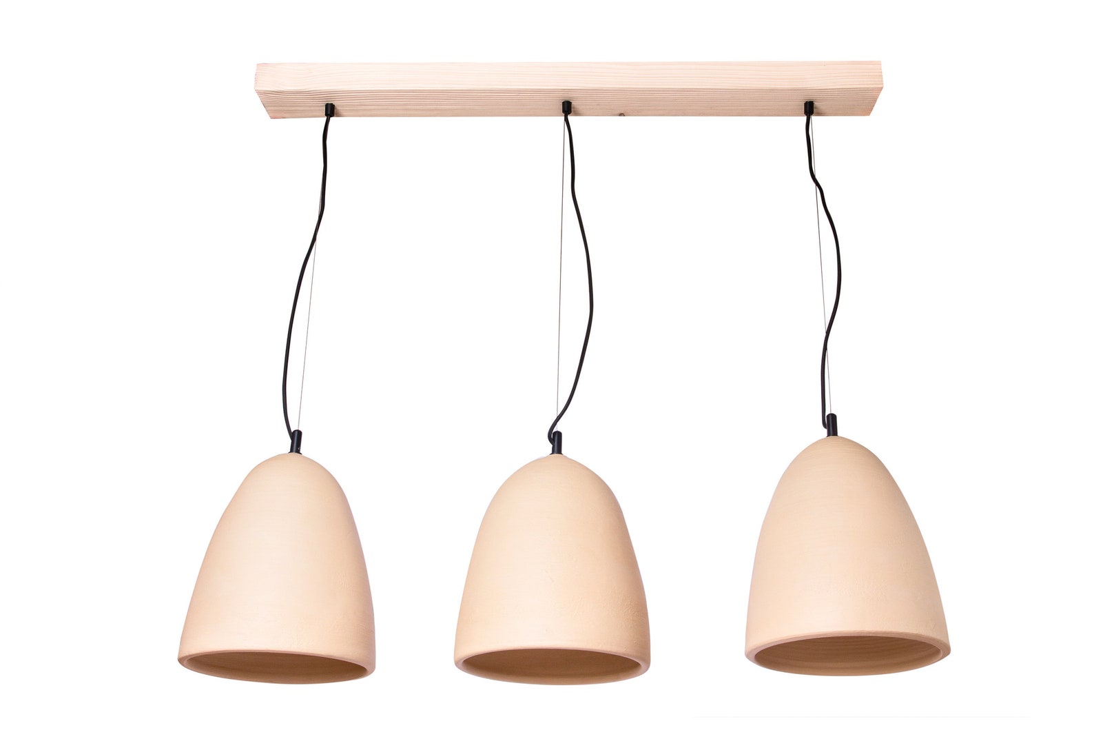 Clay Chandelier, Rustic Light Fixture for Kitchen Island, Bell Shape, 3 ...