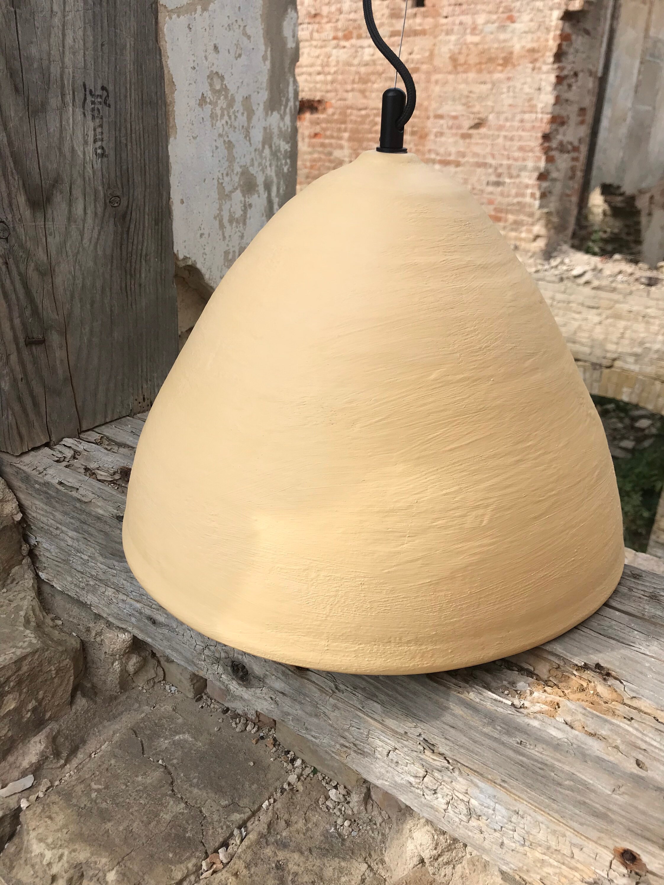 Ceramic rustic pendant lamp beige farmhouse lighting bell | Etsy