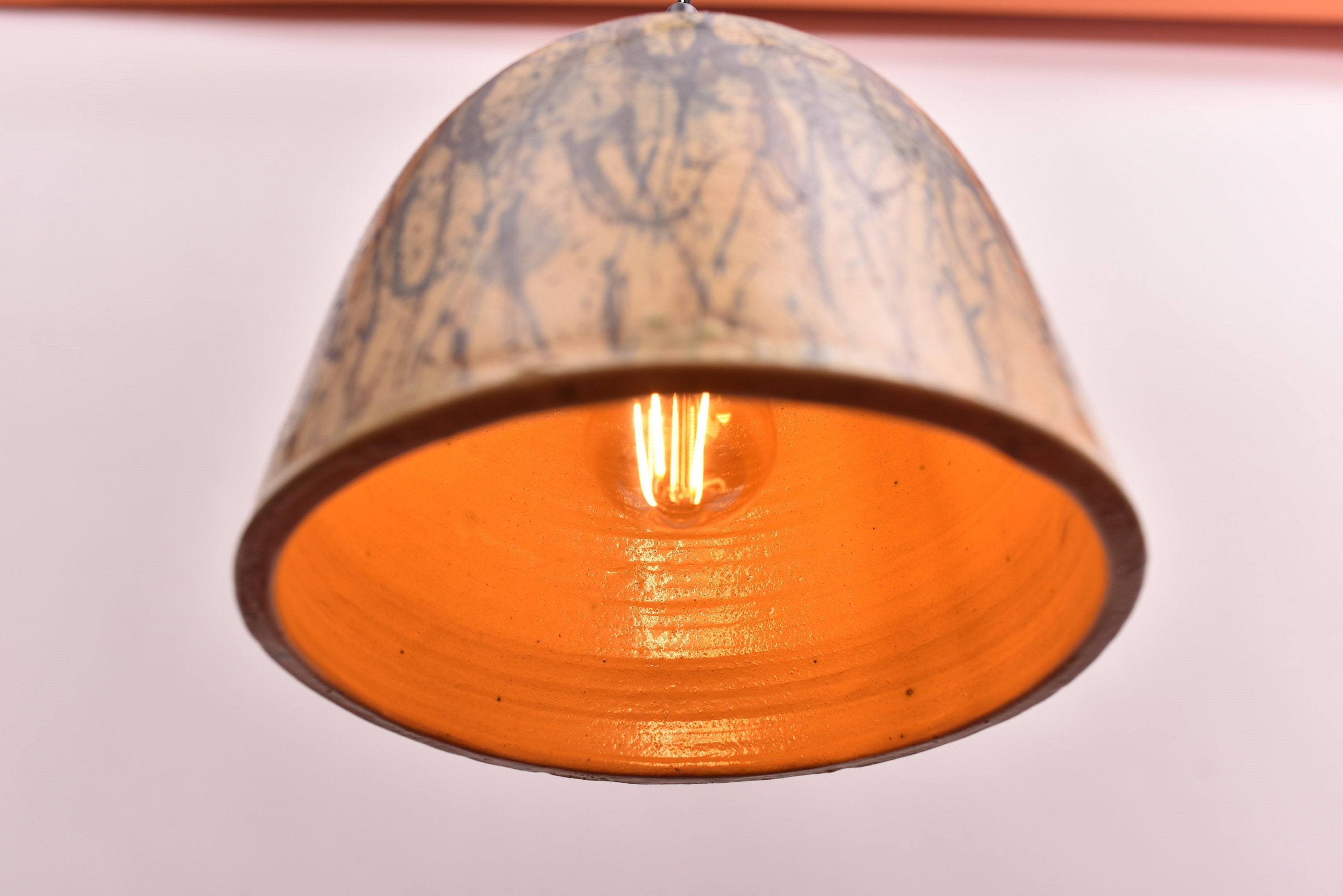 Pendant Lamp, Bell Shape, Abstract Lampshade, Suspension Clay Light for ...
