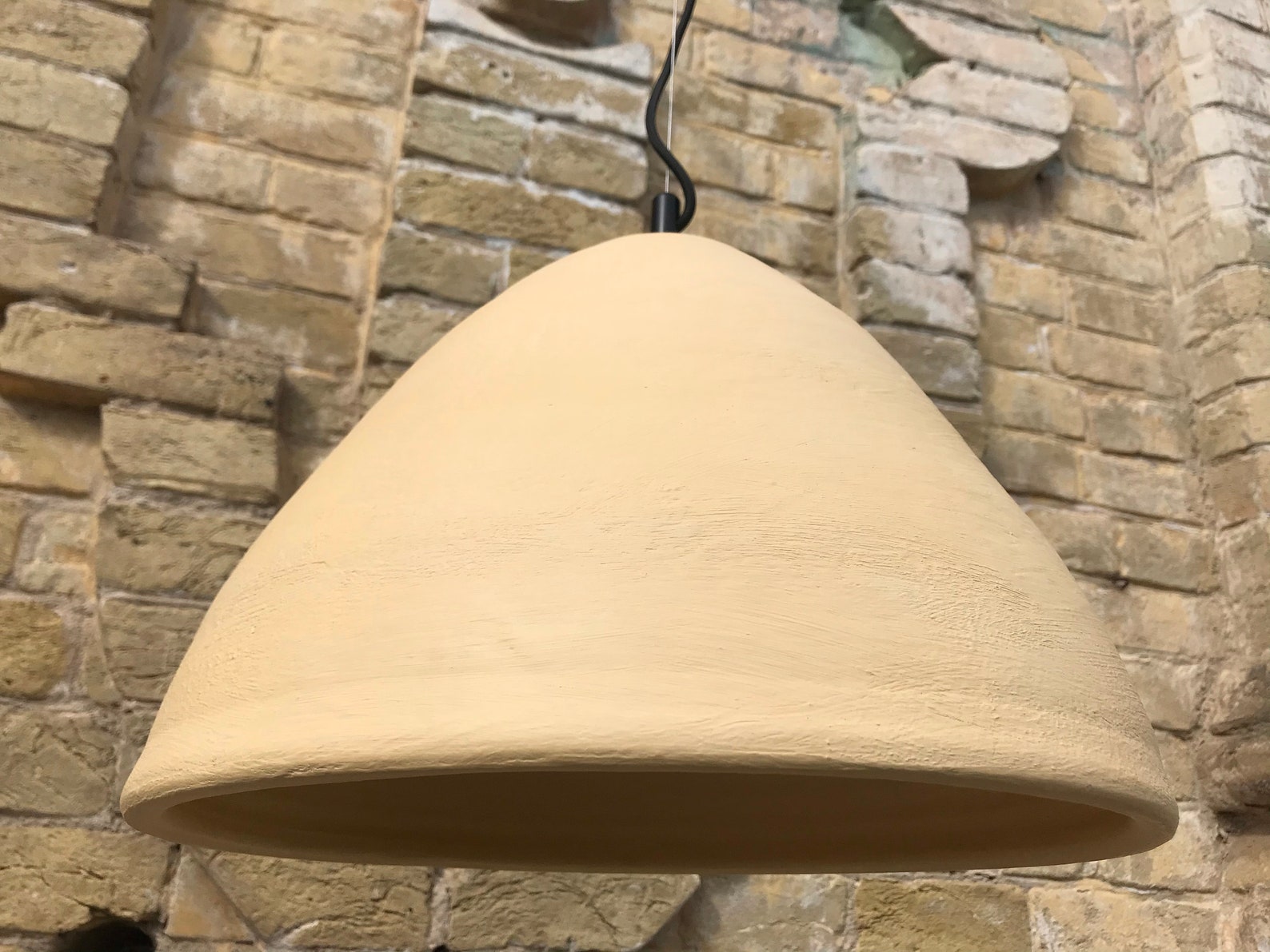 Ceramic rustic pendant lamp beige farmhouse lighting bell | Etsy