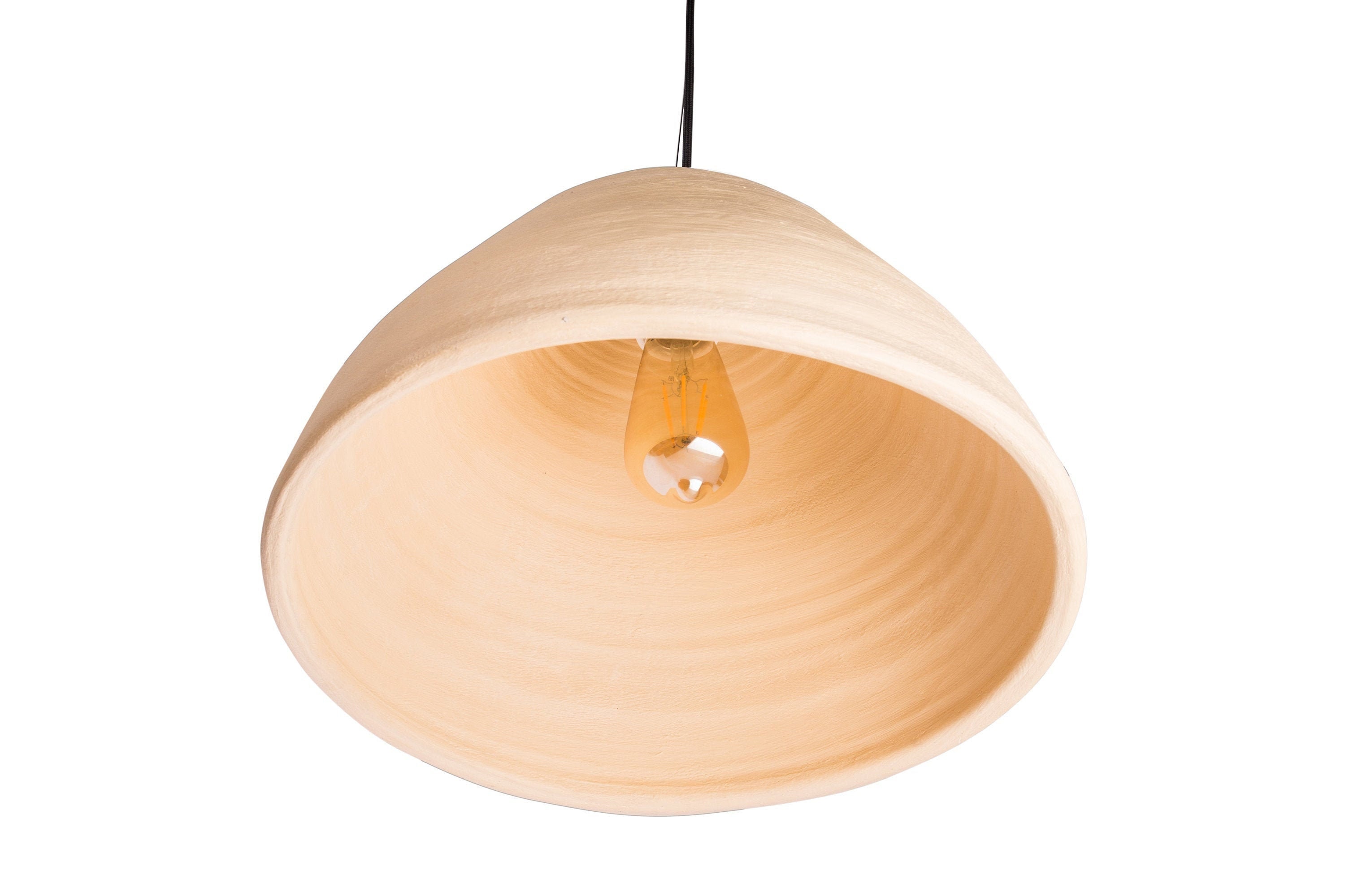 Ceramic rustic pendant lamp beige farmhouse lighting bell | Etsy