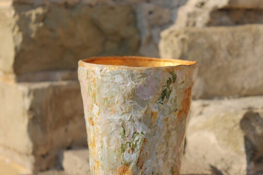 Paper Mache Pen Holder Handpainted Abstraction Print Cup for - Etsy