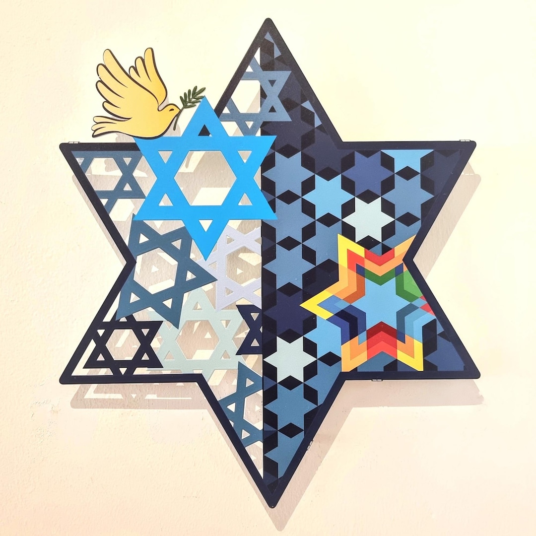 Colorful Star of David Wall Design, Star of David Wall Art, Judaica ...