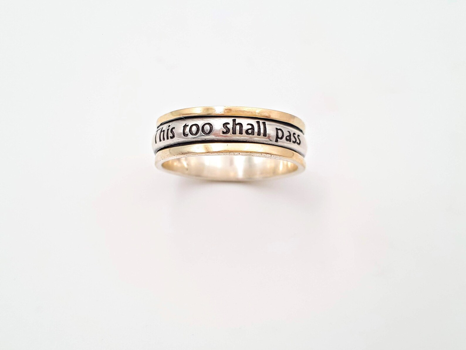 This Too Shall Pass 9K Gold and Silver Spinner Ring Hebrew | Etsy