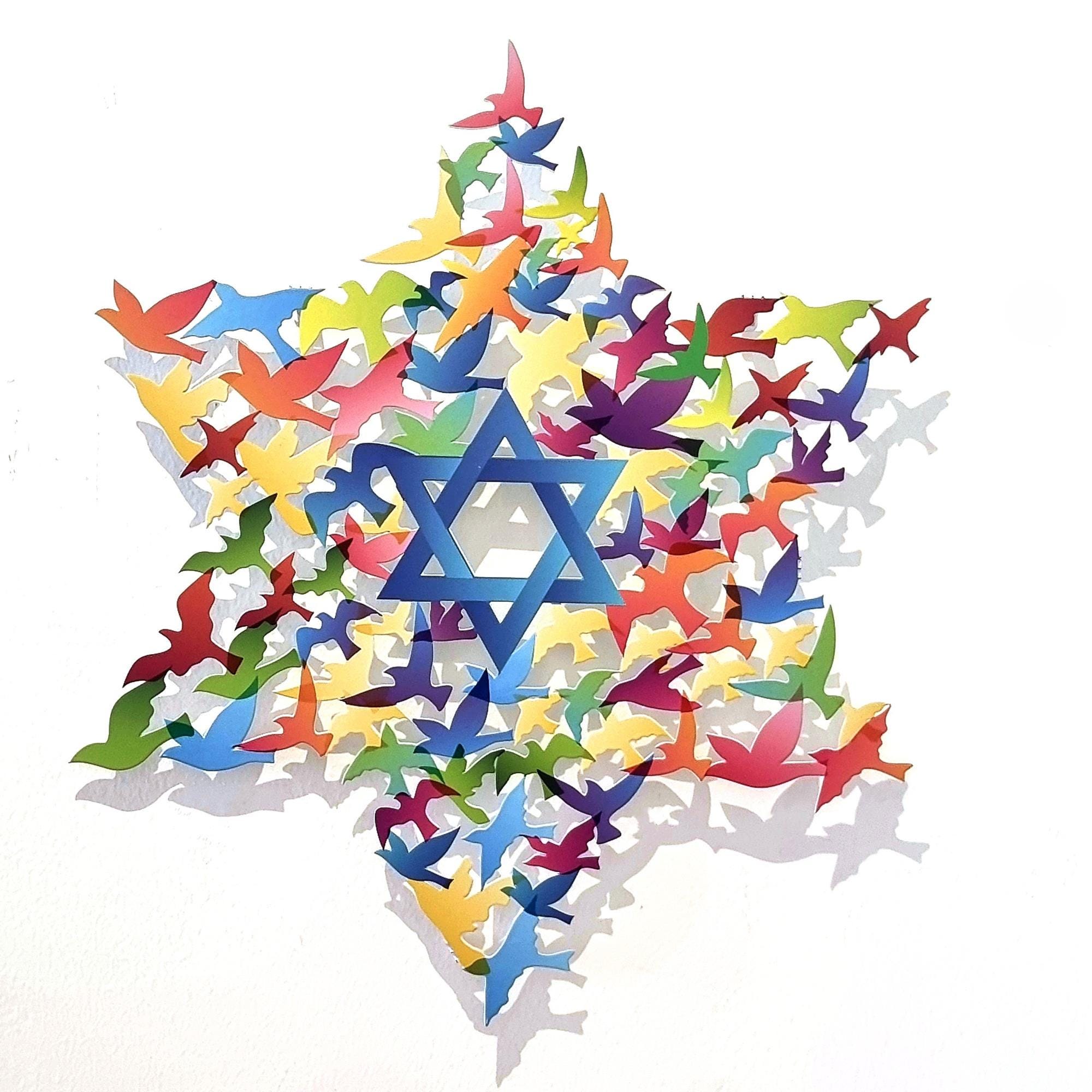 Colorful Star of David Wall Design, Star of David Wall Art, Judaica ...