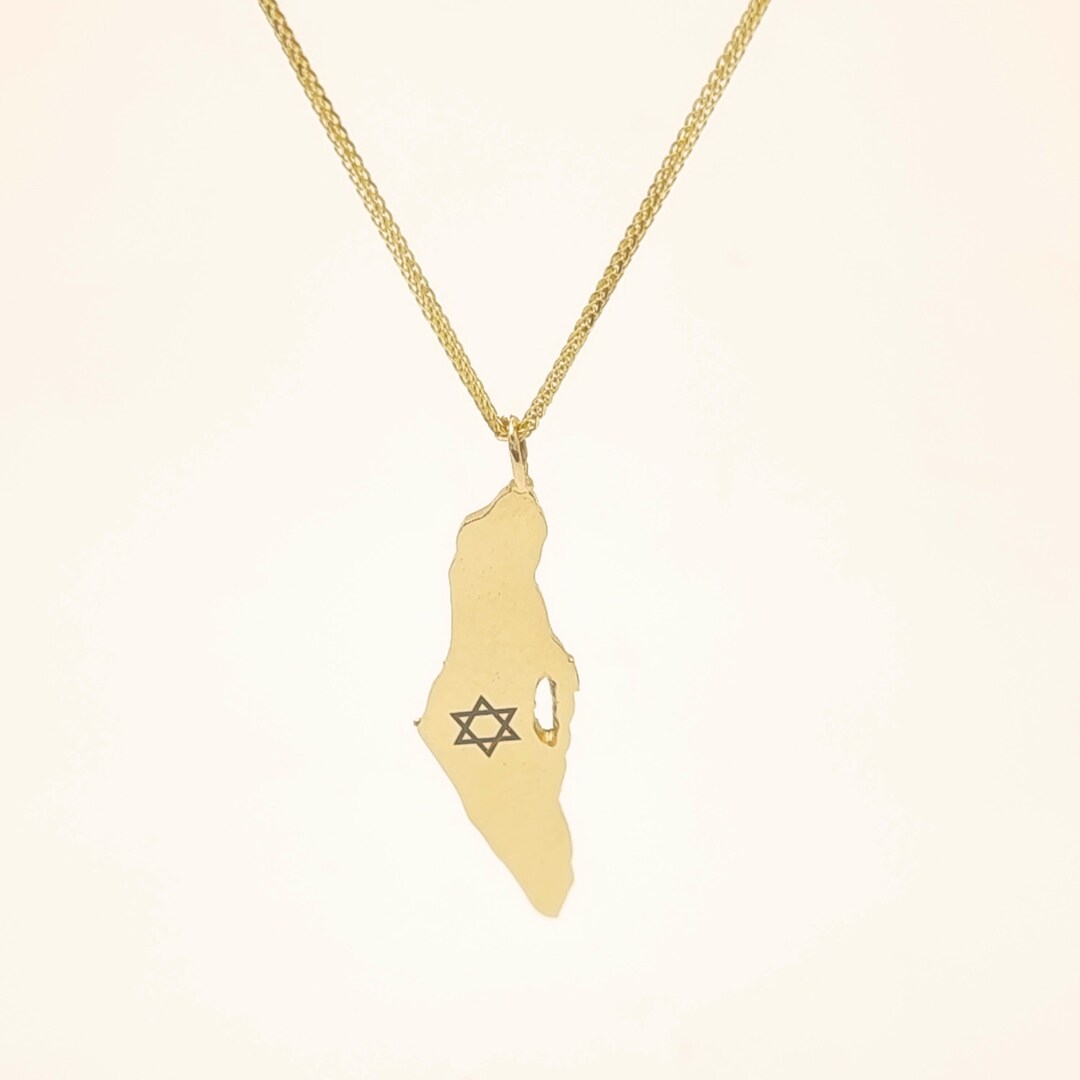 Israel Map Pendant, 14K Yellow Gold Necklace, Star of David Pendant ...
