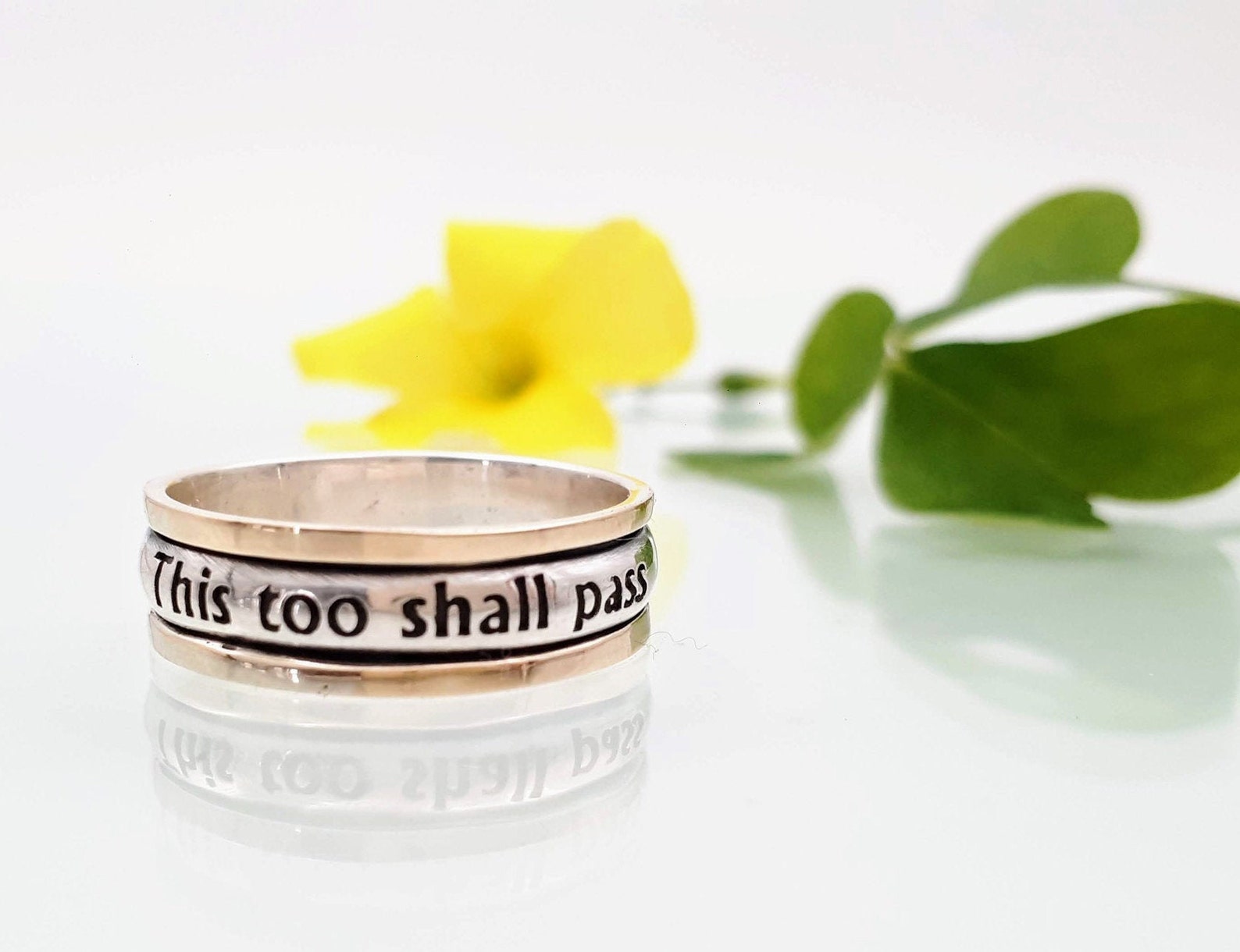 This Too Shall Pass 9K Gold and Silver Spinner Ring Hebrew | Etsy