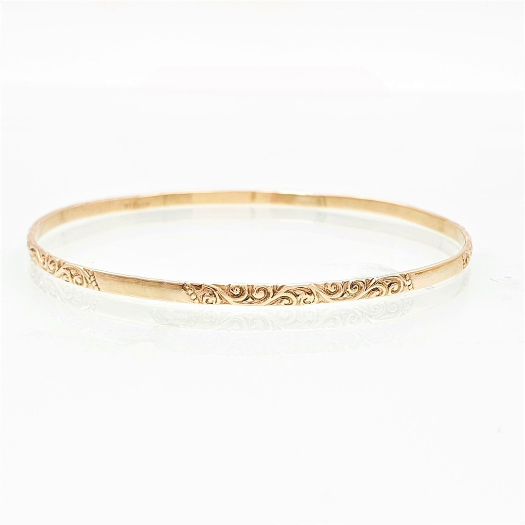 14k Solid Gold Moroccan Bangle, Vintage-inspired Hammered Bracelet - Etsy