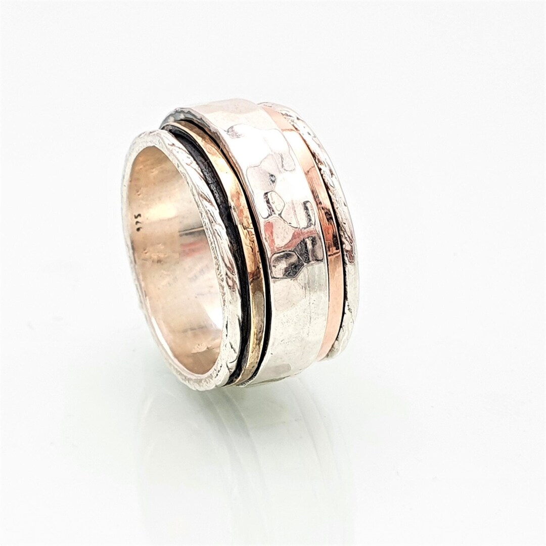 Spinner Rings, Hammered Ring, 9K Solid Gold & Silver Ring, Fidget Ring ...