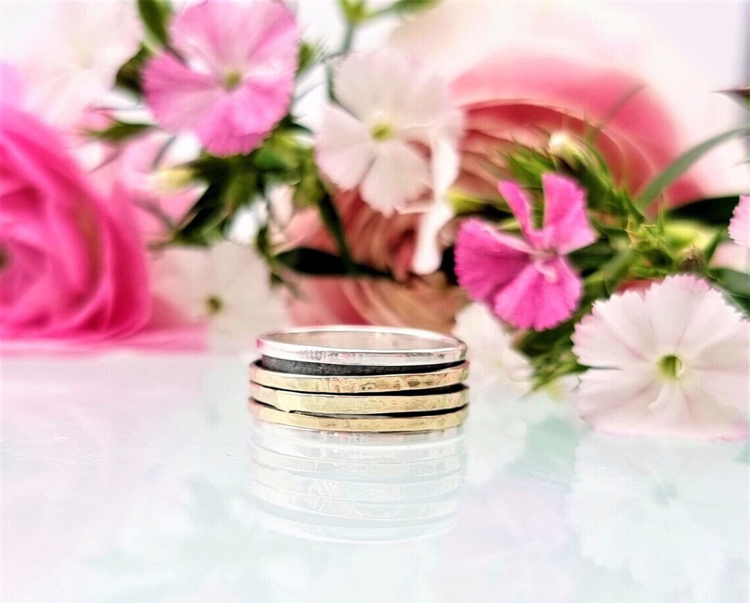 Designer Spinner Ring, Silver and Gold Spinner Ring, Handcrafted Thumb ...