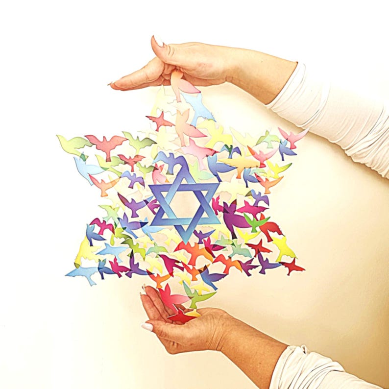 Colorful Star of David Wall Design, Star of David Wall Art, Judaica ...