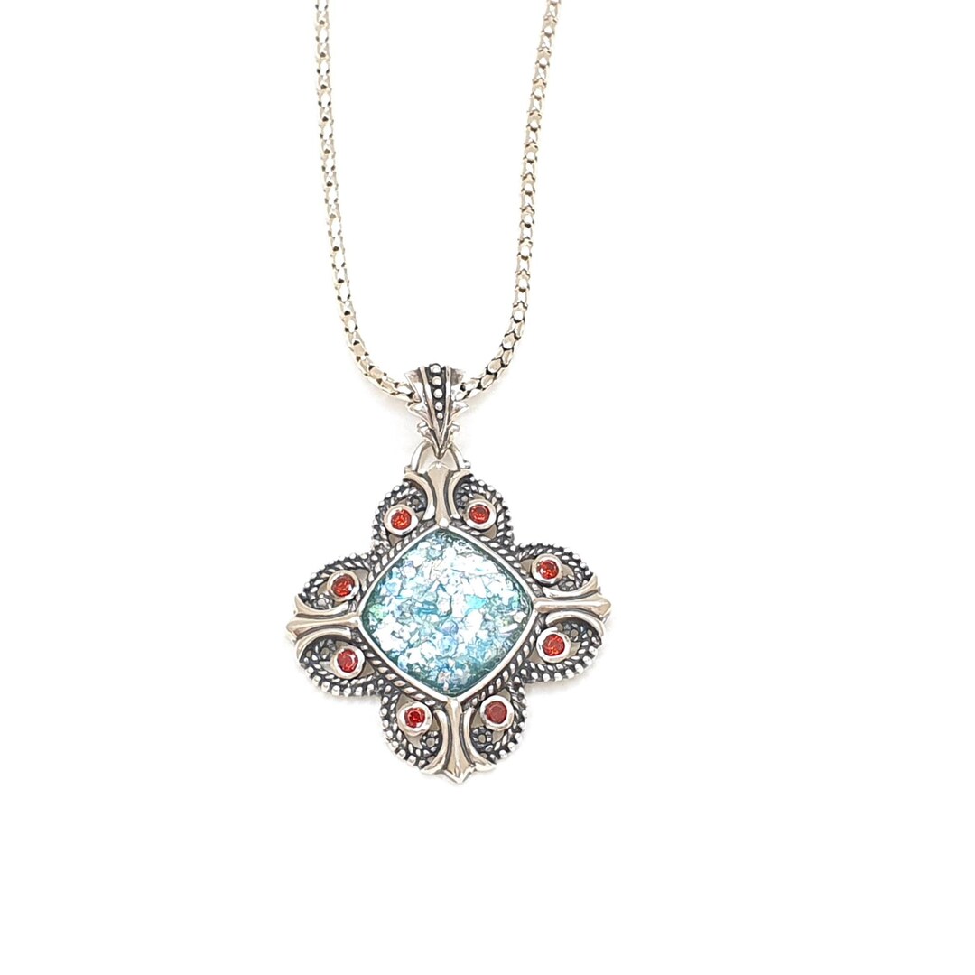 Roman Glass Necklace, Natural Roman Glass Stone Pendant, Antique Style ...