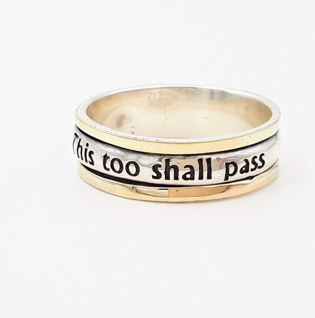 This Too Shall Pass Spinner Ring, 14K Solid Gold and Silver Band, King ...
