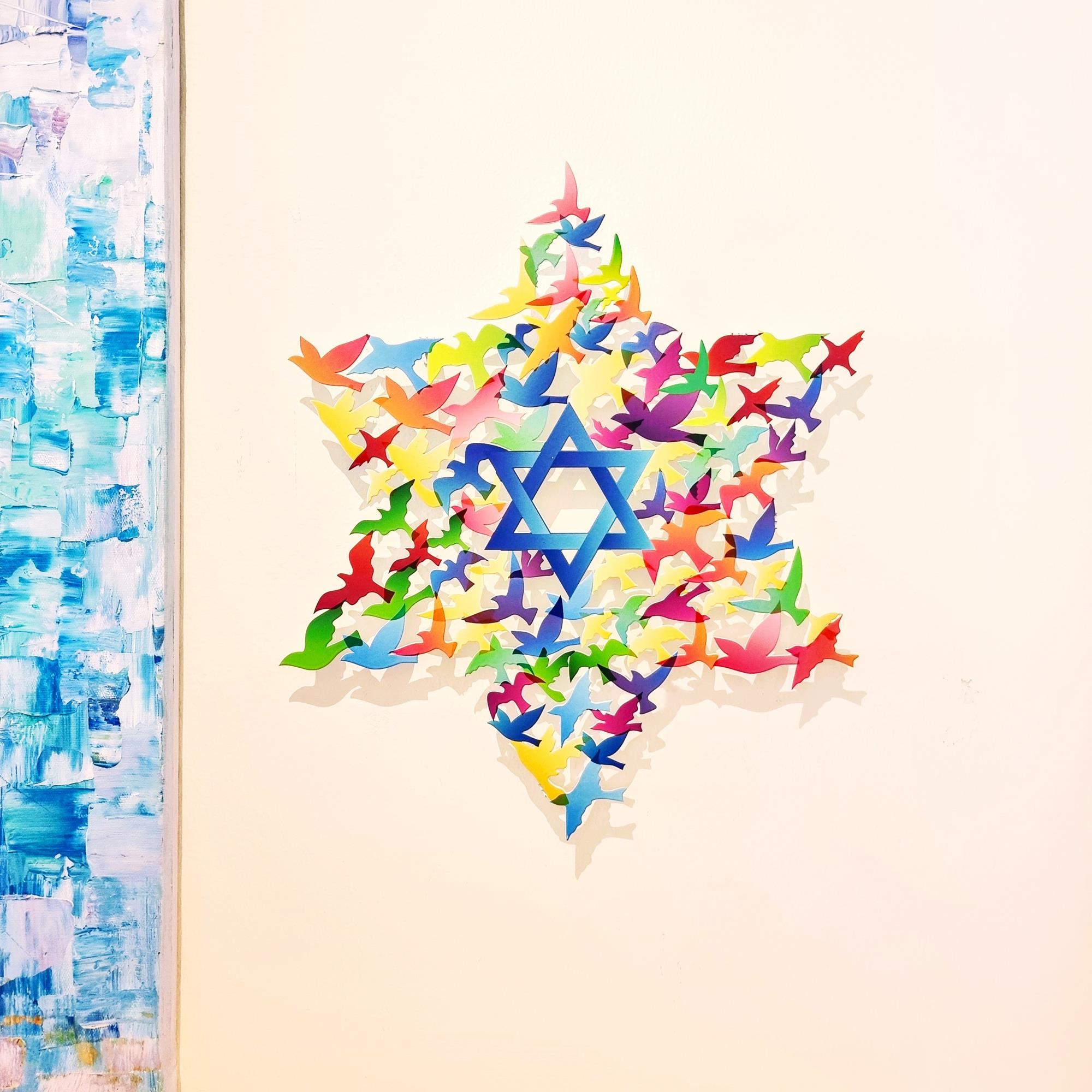 Colorful Star of David Wall Design, Star of David Wall Art, Judaica ...