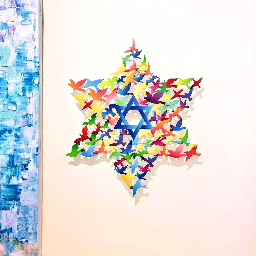 Colorful Star of David Wall Design, Star of David Wall Art, Judaica ...
